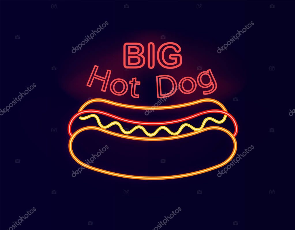 Ilustración de vectores de letrero de neón de perro caliente grande 2025
