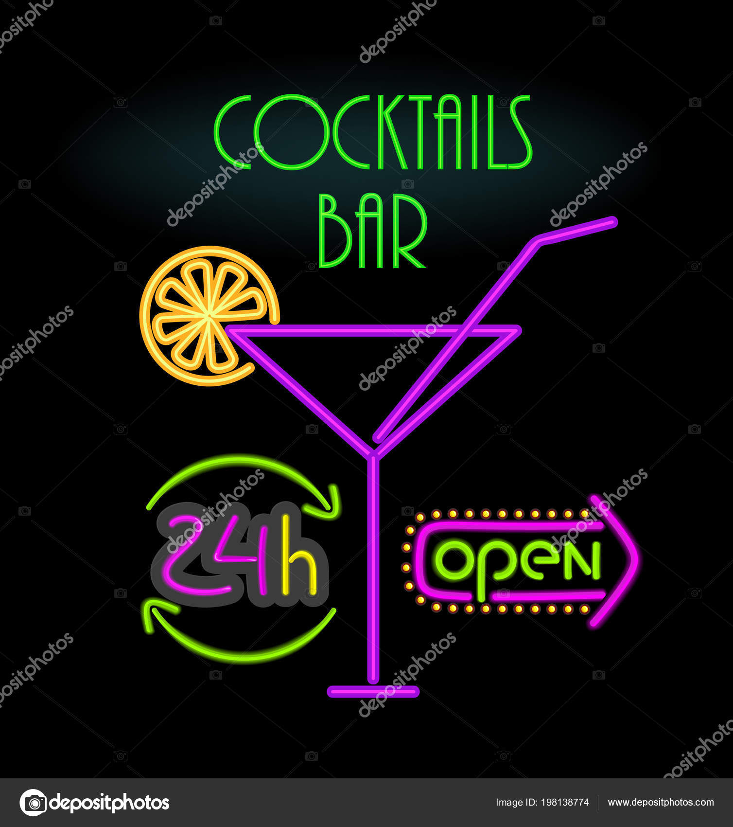 Cocktails Bar Open 24 Hours Vector Illustration Stock Vector by ...