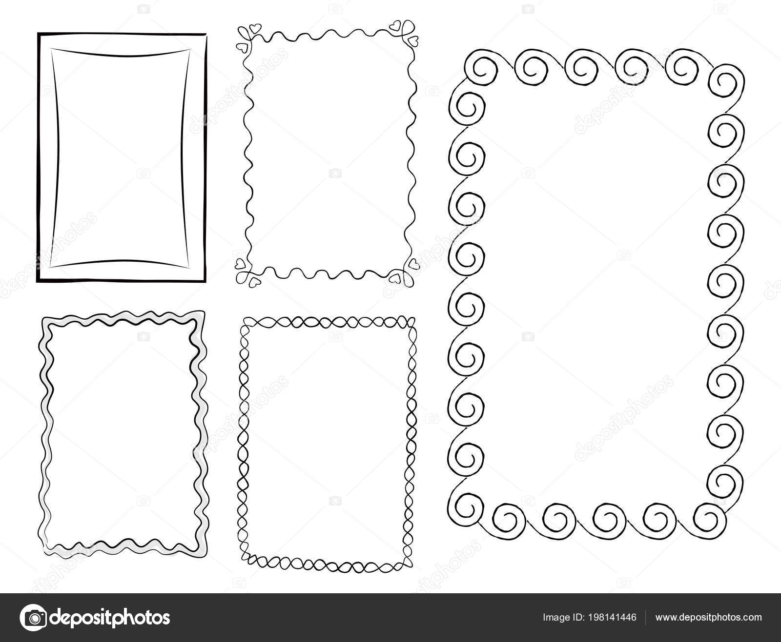 Conjunto de vectores de marcos de arte de línea rectangular Doodle ...