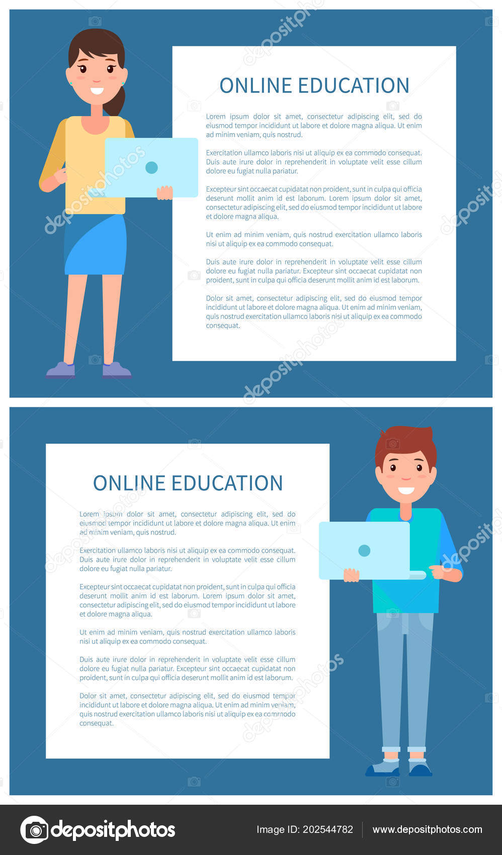 Online Education Poster Add Text, Man and Woman Stock Vector by ...