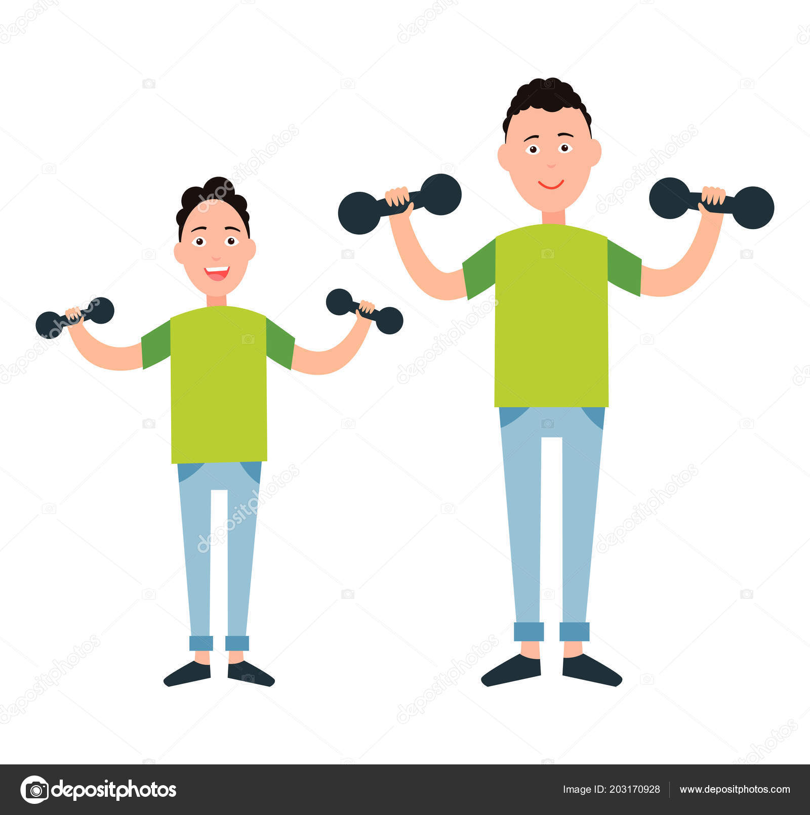 Father and Son Train with Dumbbells vector Stock Vector Image by ...