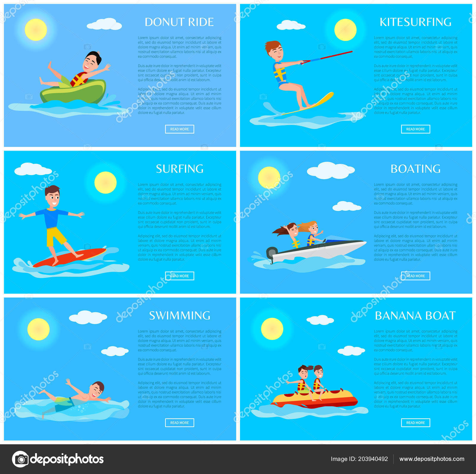 Donut Ride and Kitesurfing Set Vector Illustration Stock Vector Image ...