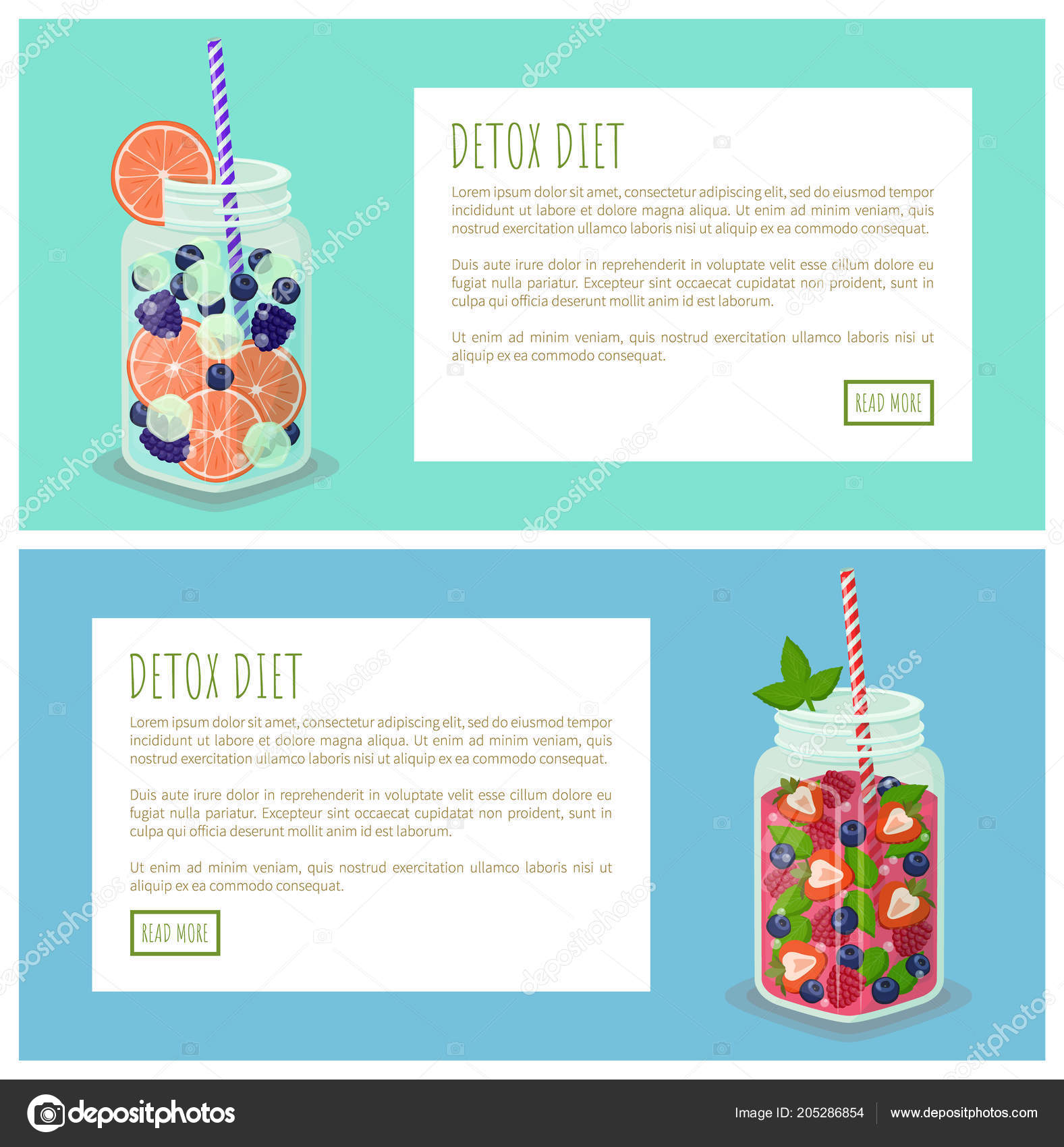 Detox Diet Internet Pages Set Vector Illustration Stock Illustration by ...