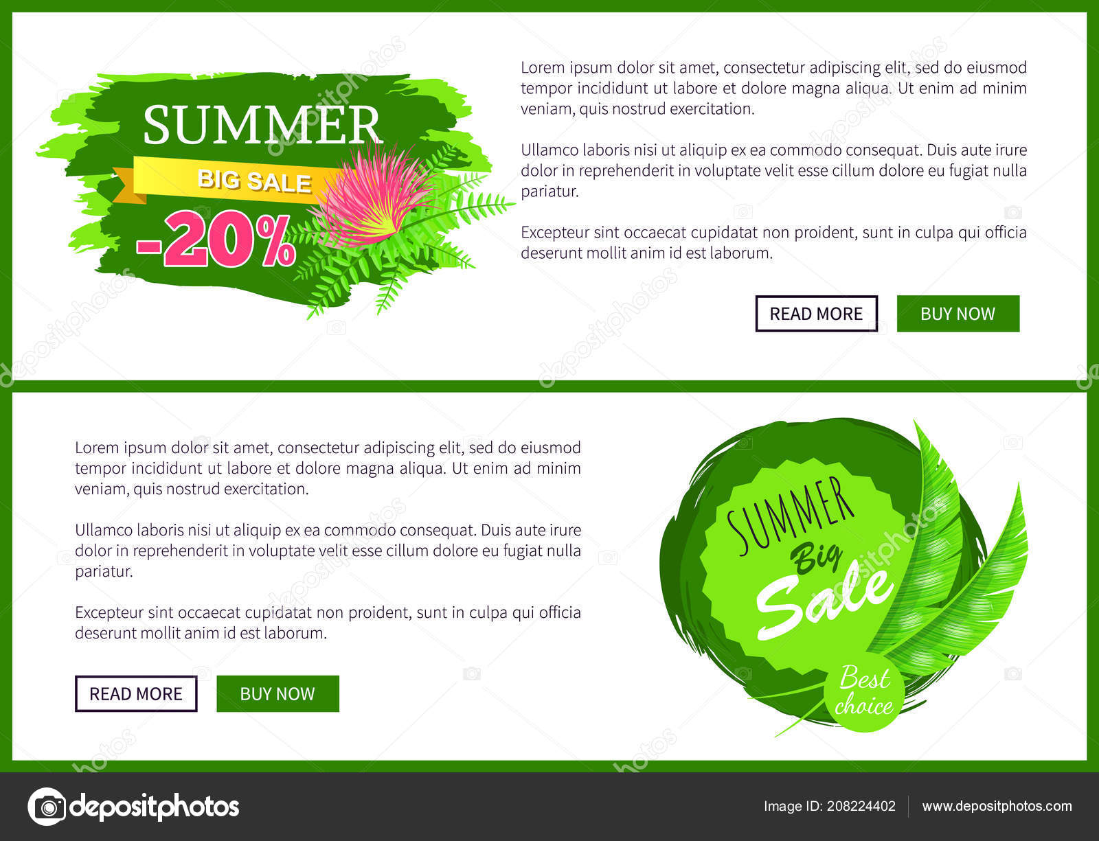 Advertisement Emblems with Green Leaves, Web Pages Stock Vector by ...