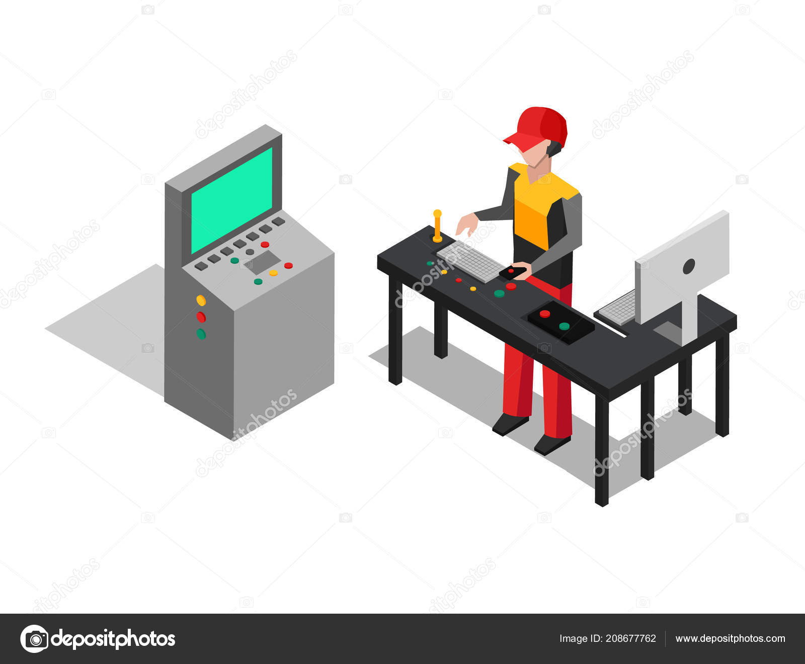 Factory and Operator at Work Vector Illustration — Stock Vector ...