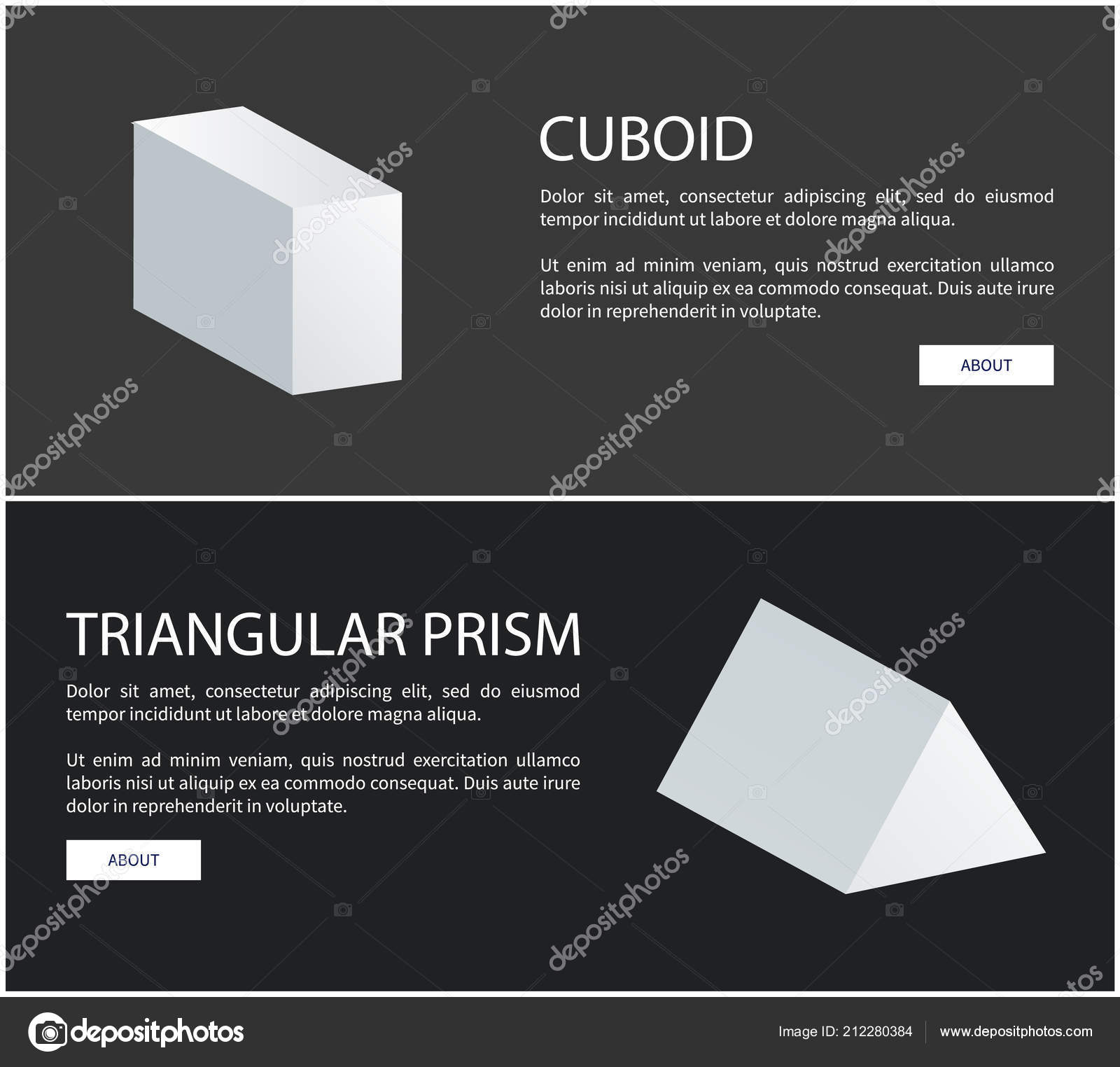 Cuboid and Triangular Prism Vector Web Banners Set Stock Vector Image ...