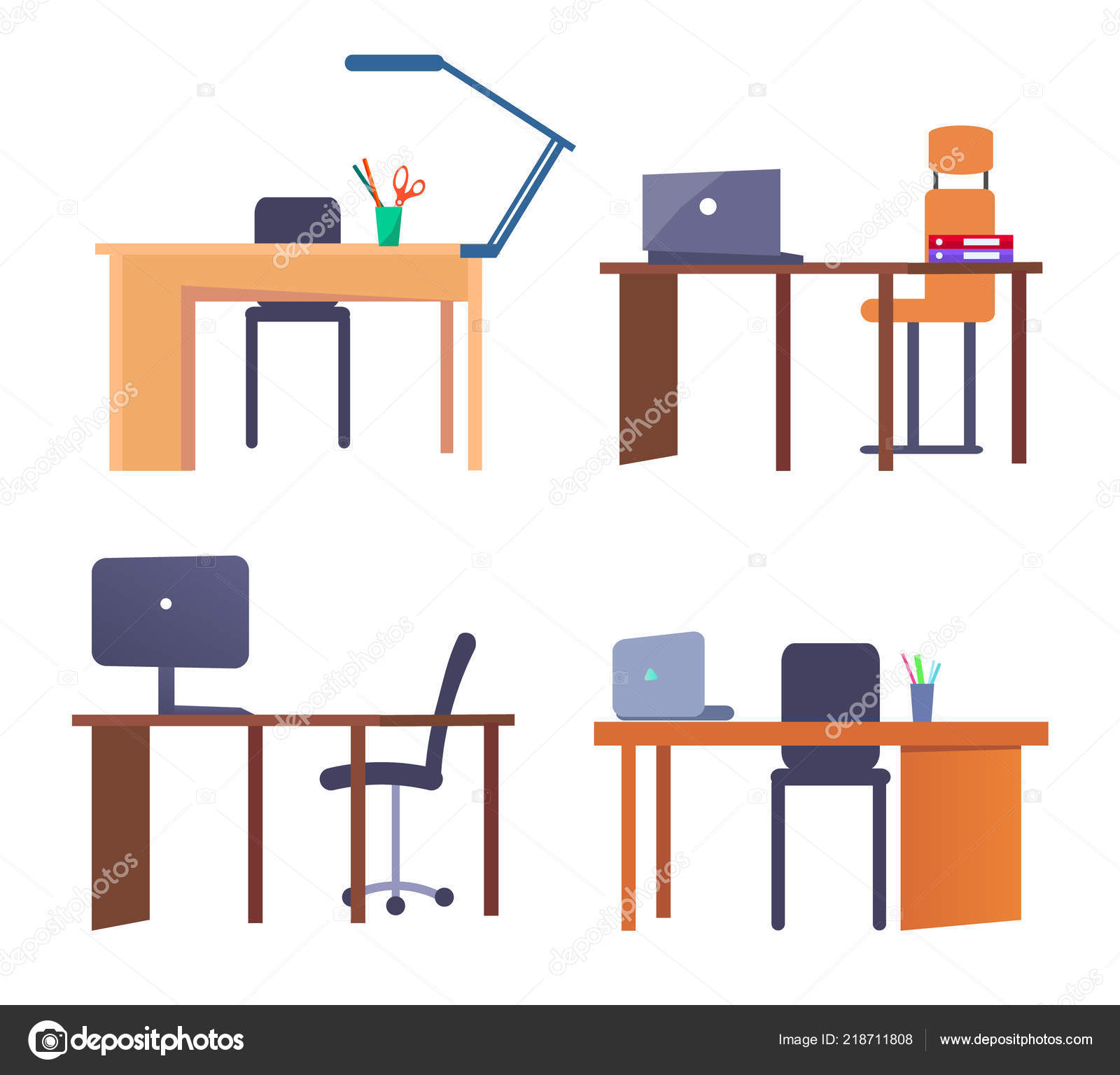Office Tables and Chairs Set Vector Illustration Stock Vector by ...