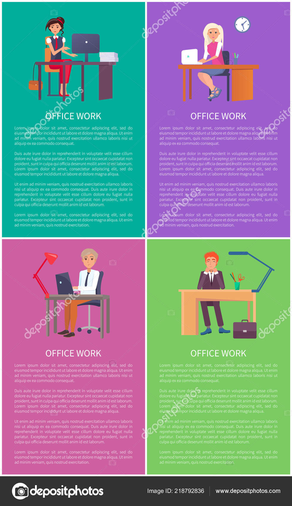Office Work Poster Man Resting at Workplace Vector Stock Vector by ...