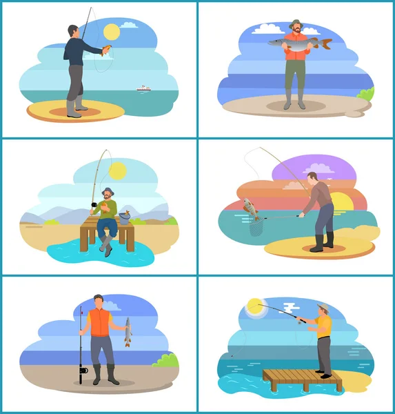 Fishing People Images Set Vector Illustration Stock Illustration by ...