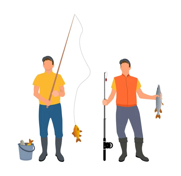 Animated Fisherman Character and Fishing Tools Set Stock Vector Image ...