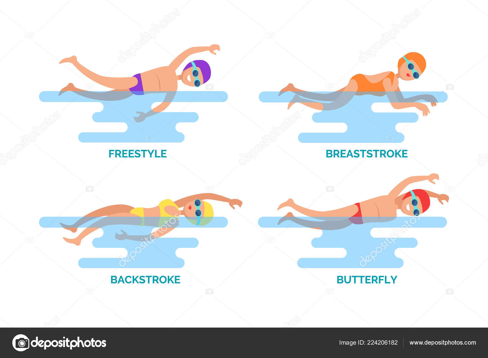 Breaststroke and Freestyle Set Vector Illustration Stock Vector Image ...