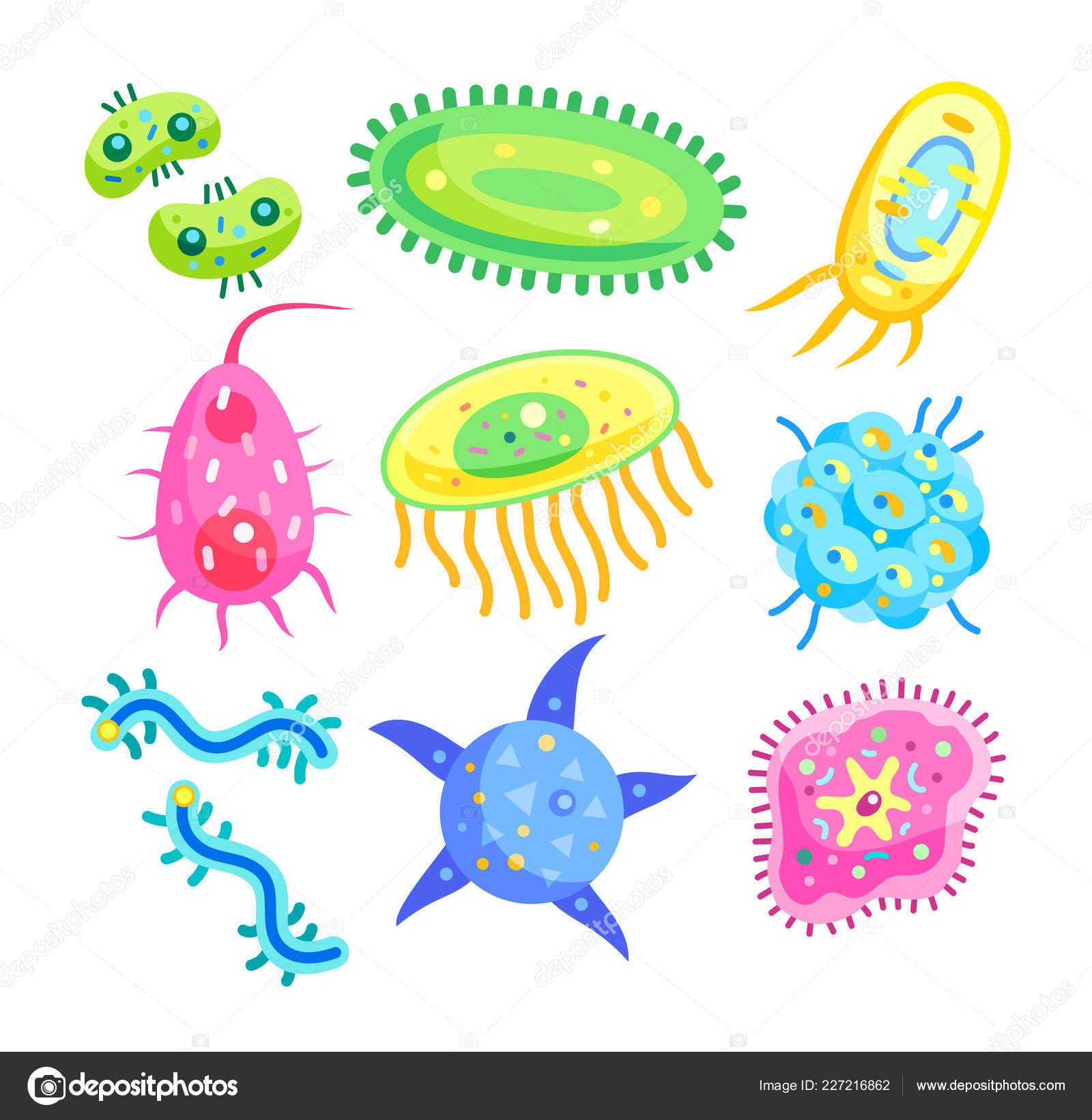Bacteria Micro Creatures Set Vector Illustration Stock Vector by ...