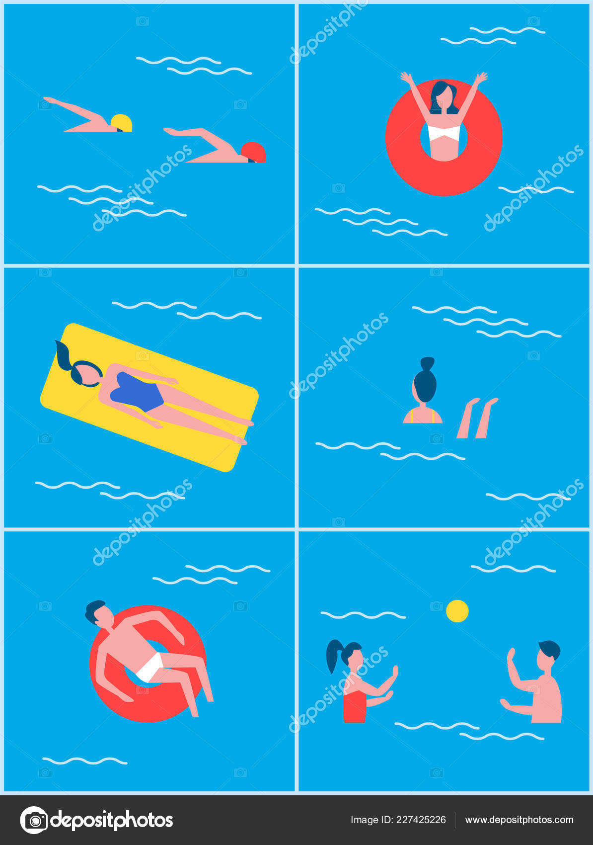 People in Swimming Pool Set Vector Illustration Stock Vector Image by ...