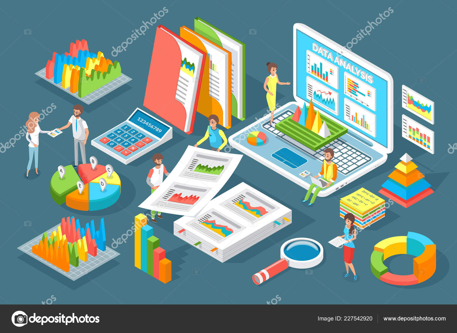 Análisis de datos de escritorio personas de dibujos animados y gadgets ...