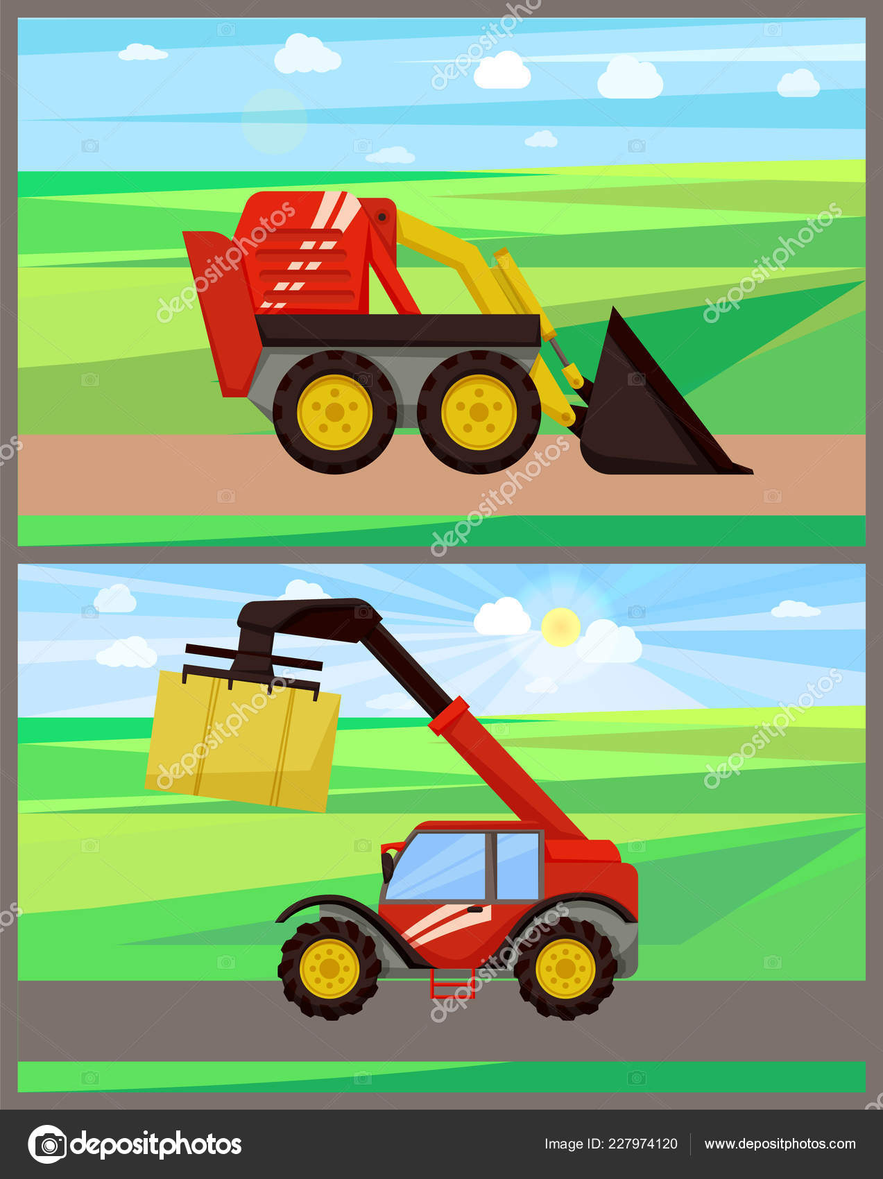 Loader and Bale Stacker Baler Vector Illustration Stock Vector by ...