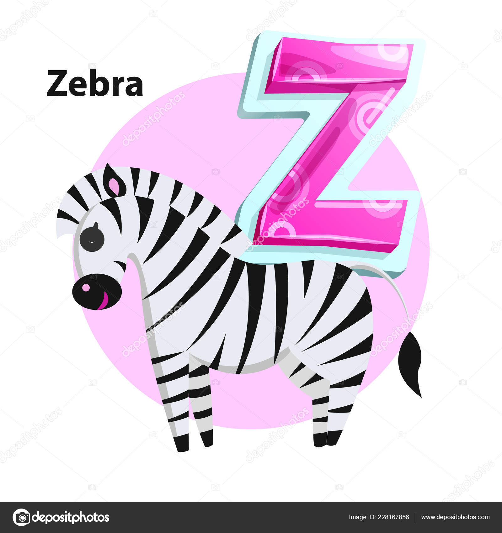 Carta Z para o alfabeto dos desenhos animados da Zebra para crianças ...