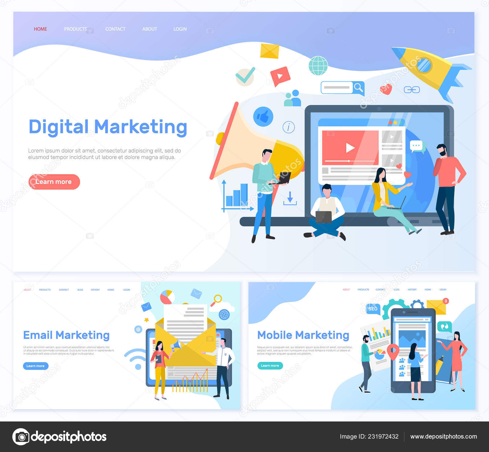 Digital and Email, Mobile Marketing Working People Stock Vector Image ...