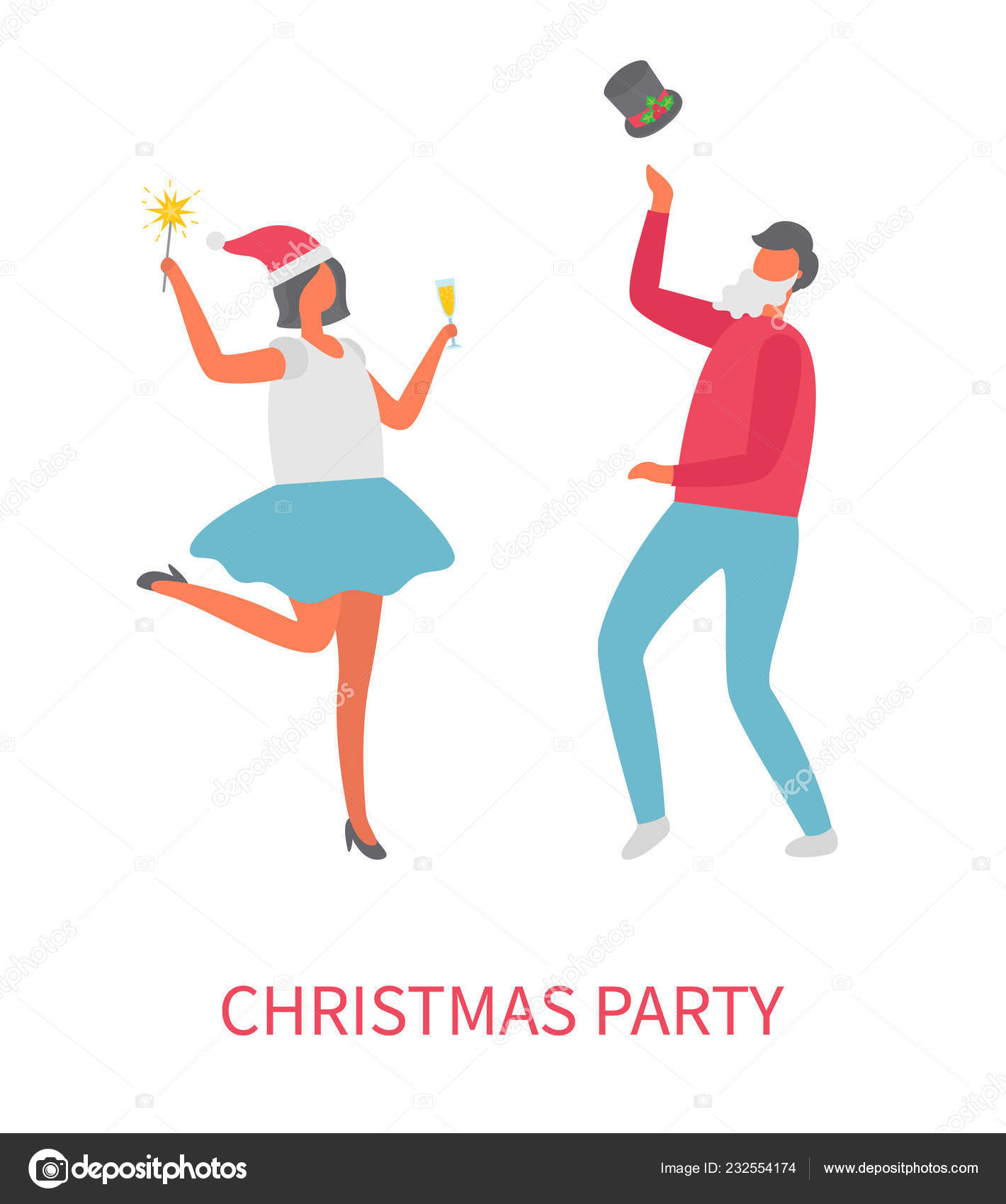 Dancing People at Christmas Party, Vector Cartoon Stock Vector by ...
