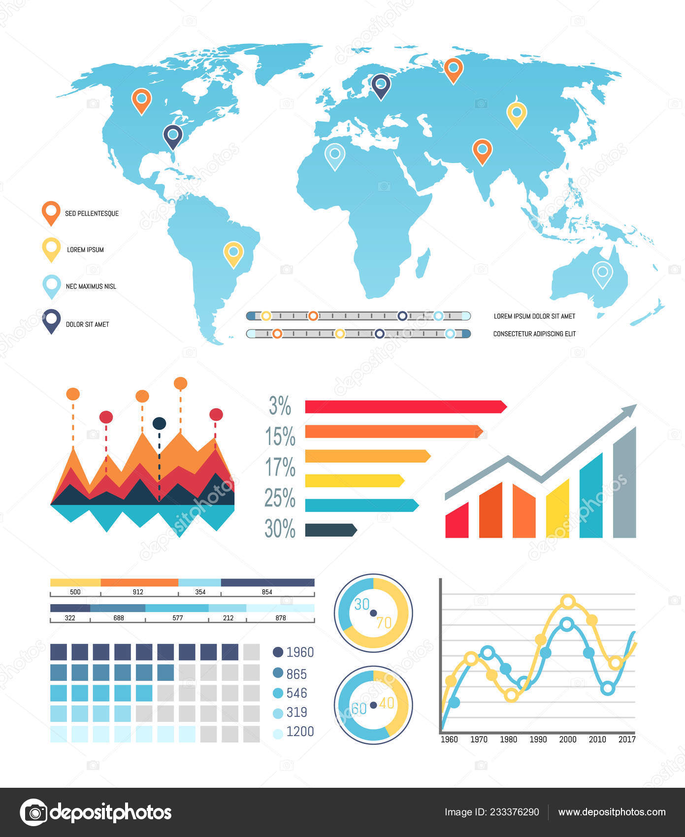 Mapa del Mundo con Diagramas Información de Visualización Vector de ...