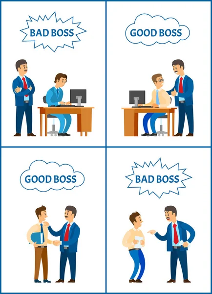 Good and Bad Boss, Director Treating to Office Workers Stock Vector ...