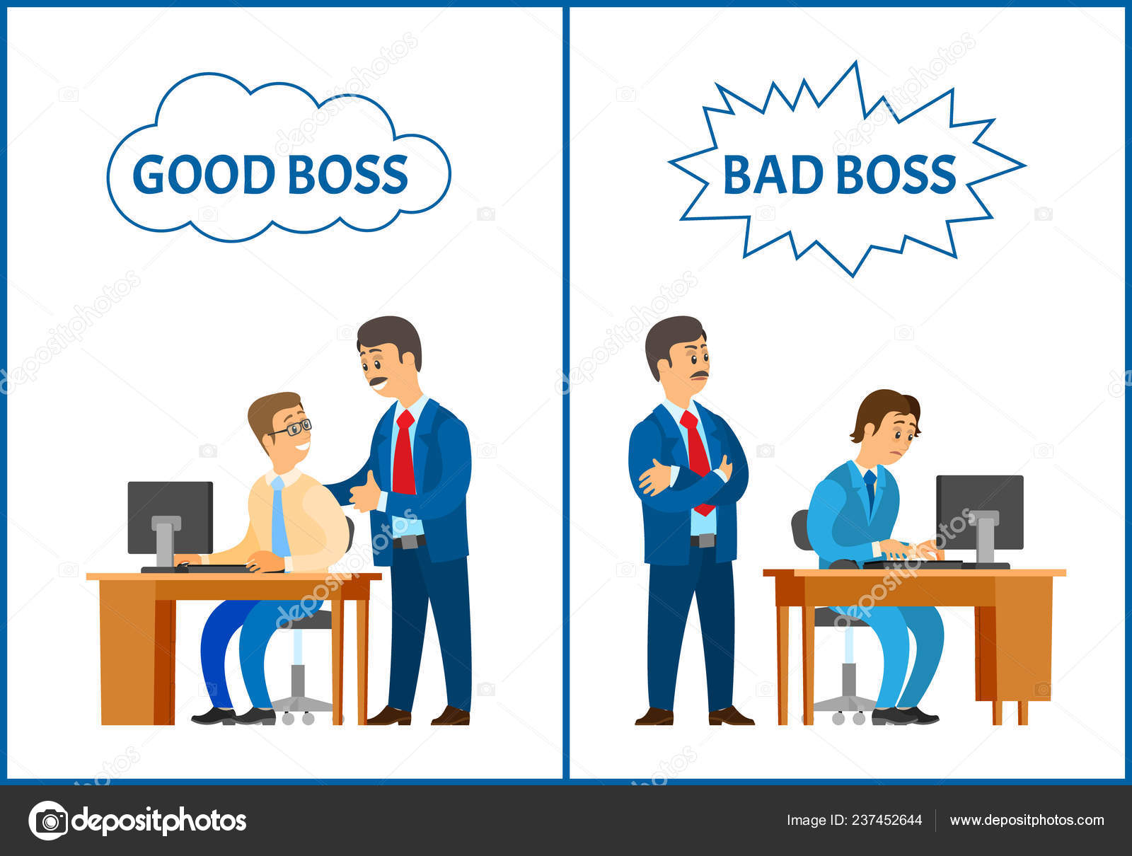 Jefe bueno y malo, comparando la actitud con el empleado Vector de ...