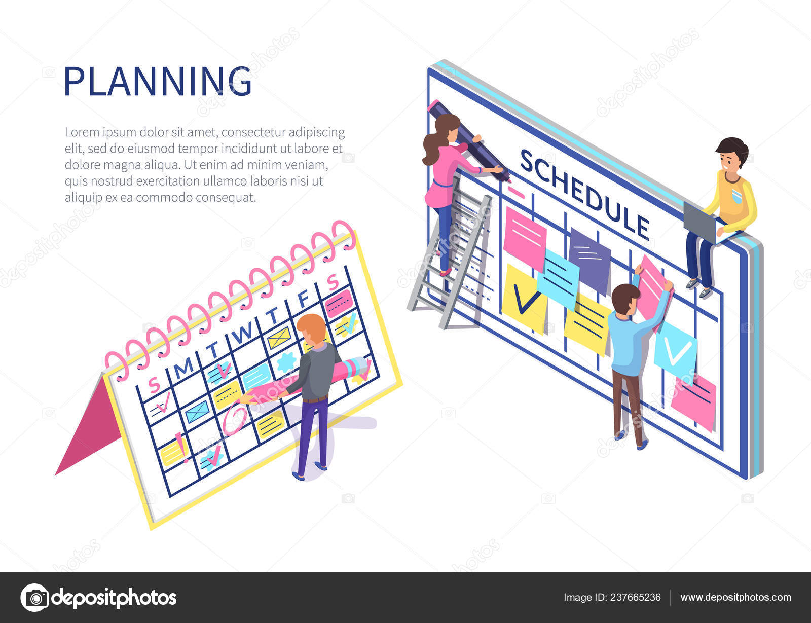 Planning People, Man with Laptop, Worker with Pen Stock Vector by ...