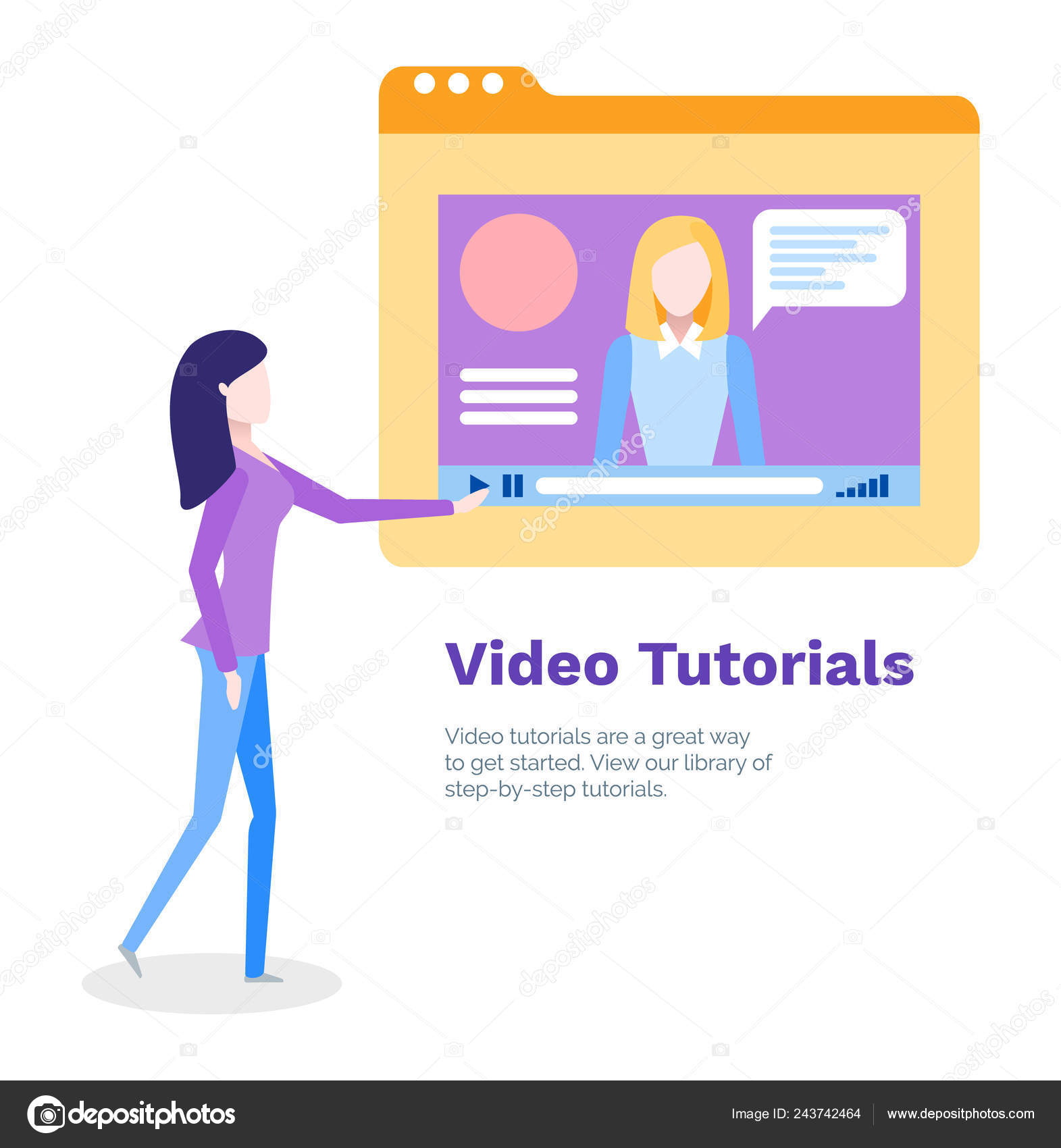 Video Tutorials for Student Studying Online Poster Stock Vector by ...