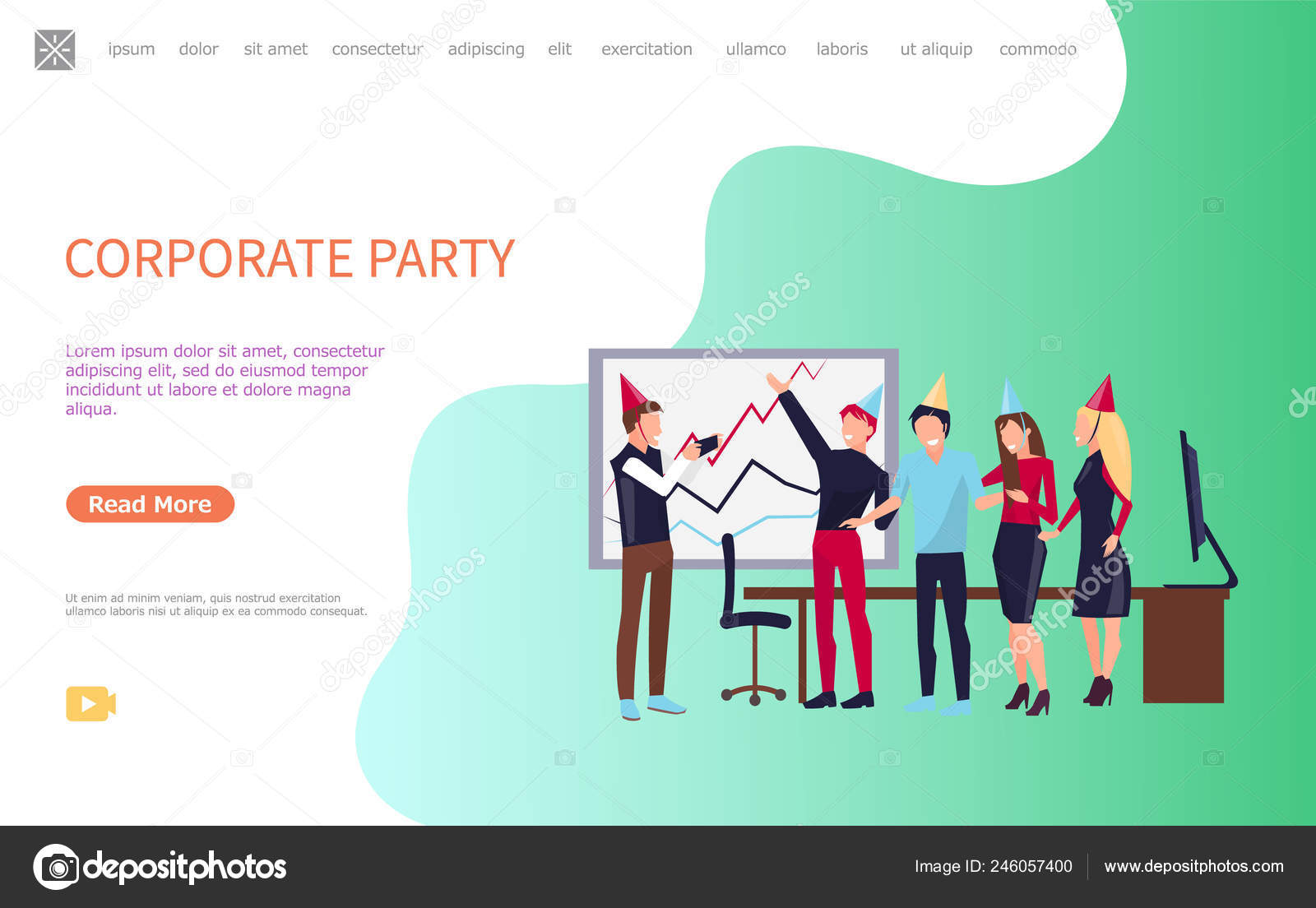 Corporate party, Vector Poster, Workers in Office Stock Illustration by ...