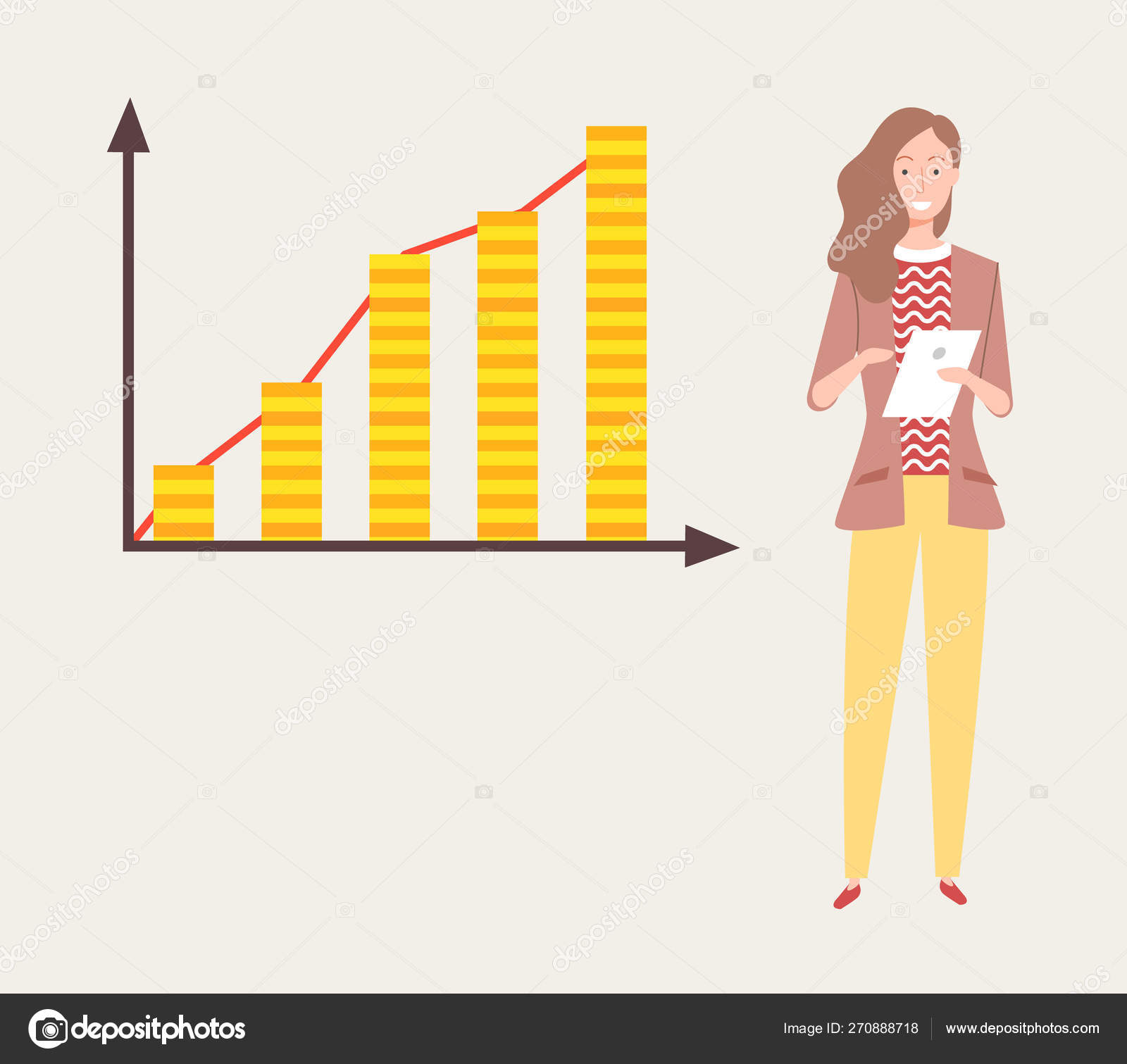 Woman Presenting Chart with Columns, Graph Vector Stock Vector by ...