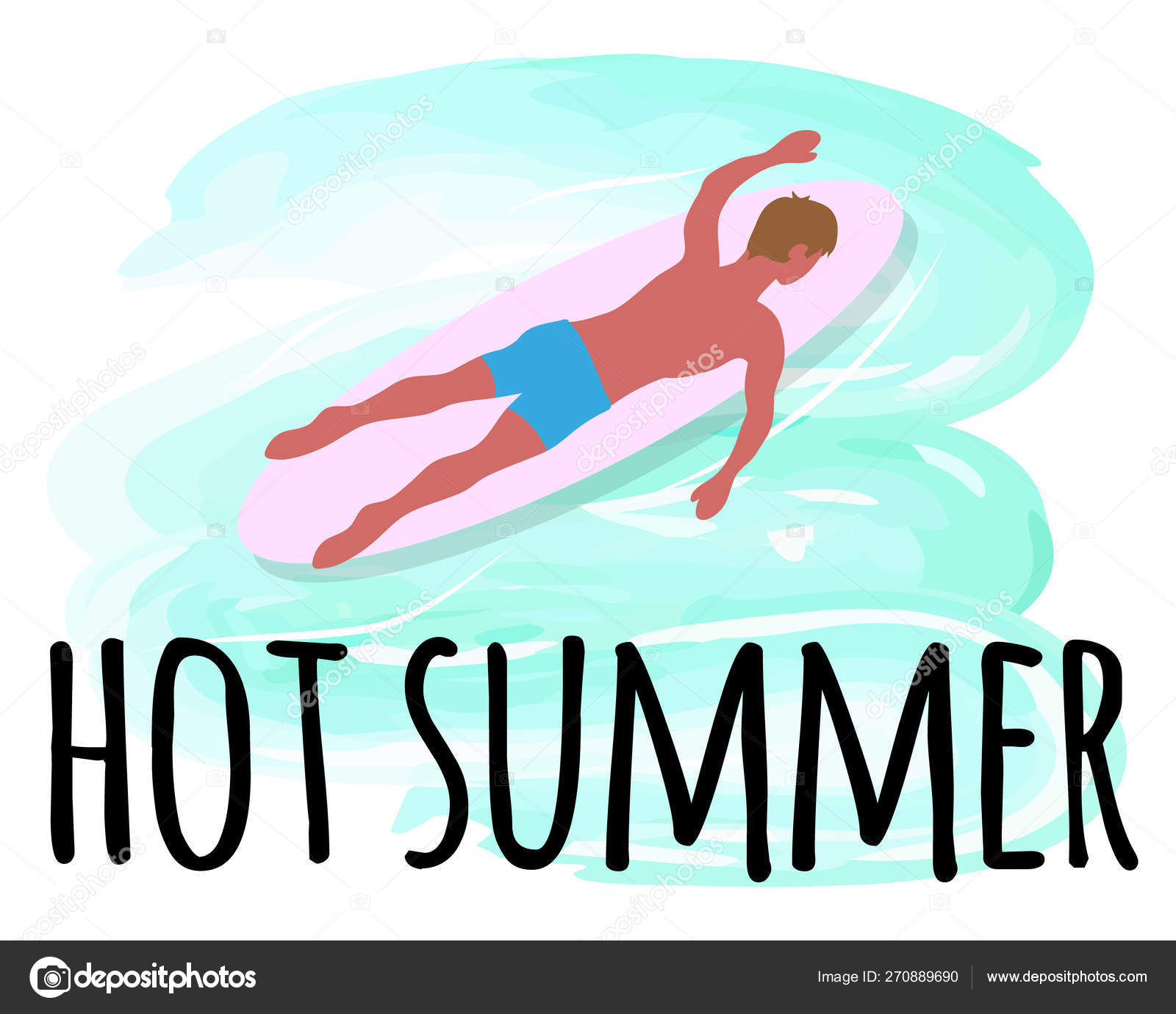 Hot Summer Activities, Man Swimming on Surfboard Stock Illustration by ...