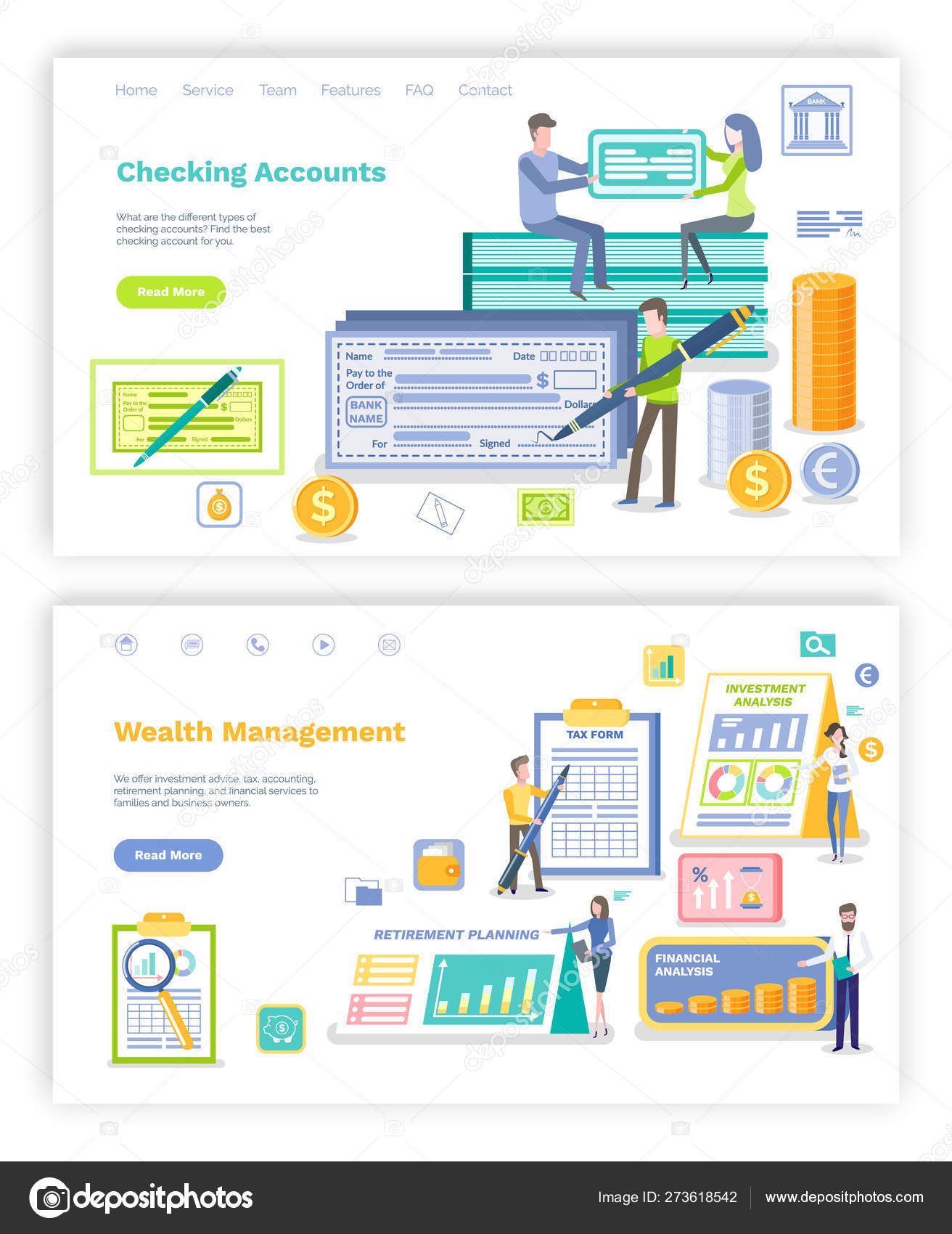 Checking Account and Investment Planning Web Set Stock Vector by ...
