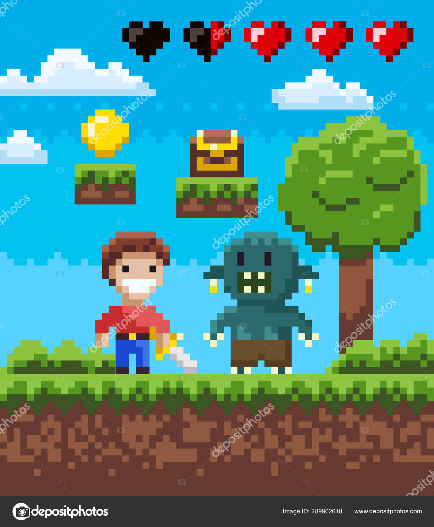 Screen of Pixel Game, Knight Hero and Geek Vector Stock Vector Image by ...