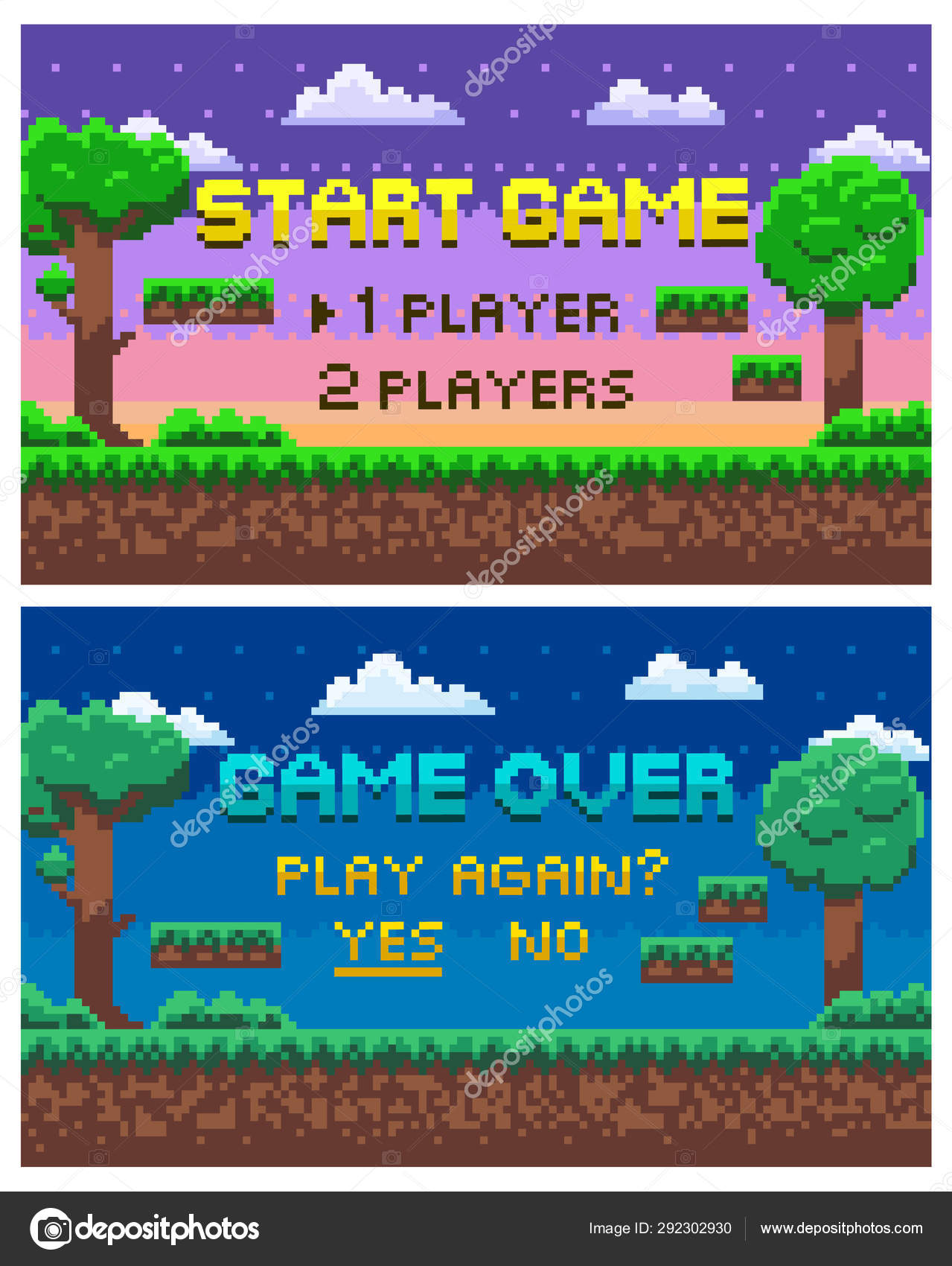 Game Over, Pixel Landscape 8 Bit Graphics Set Stock Vector by ©robuart ...