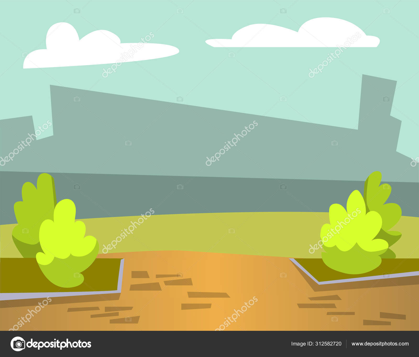 Cityscape City with Park Bushes and Greenery Vector Stock Vector by ...