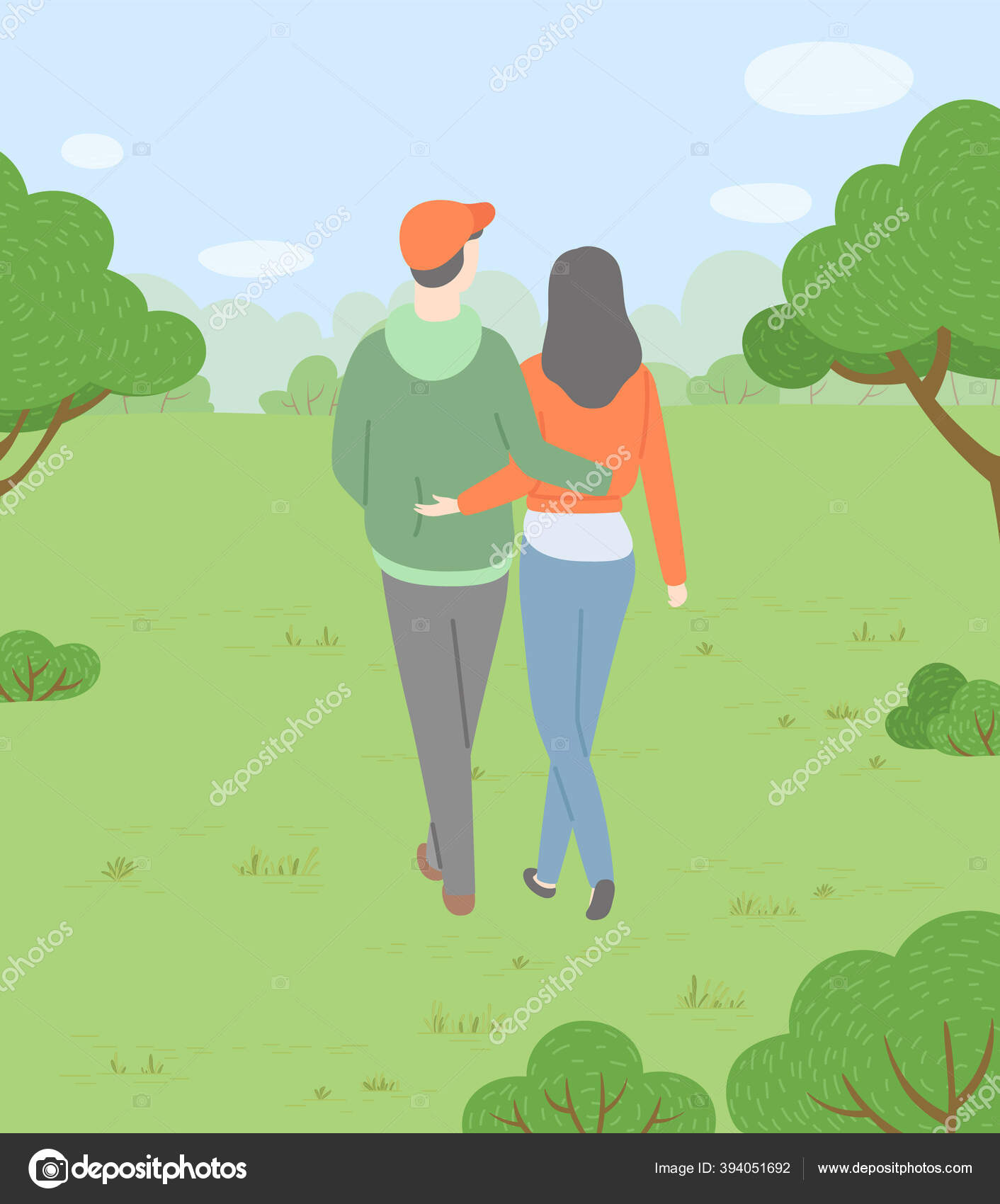 Couple In Love Walking In Park Or Forest Man Woman Stock Vector By