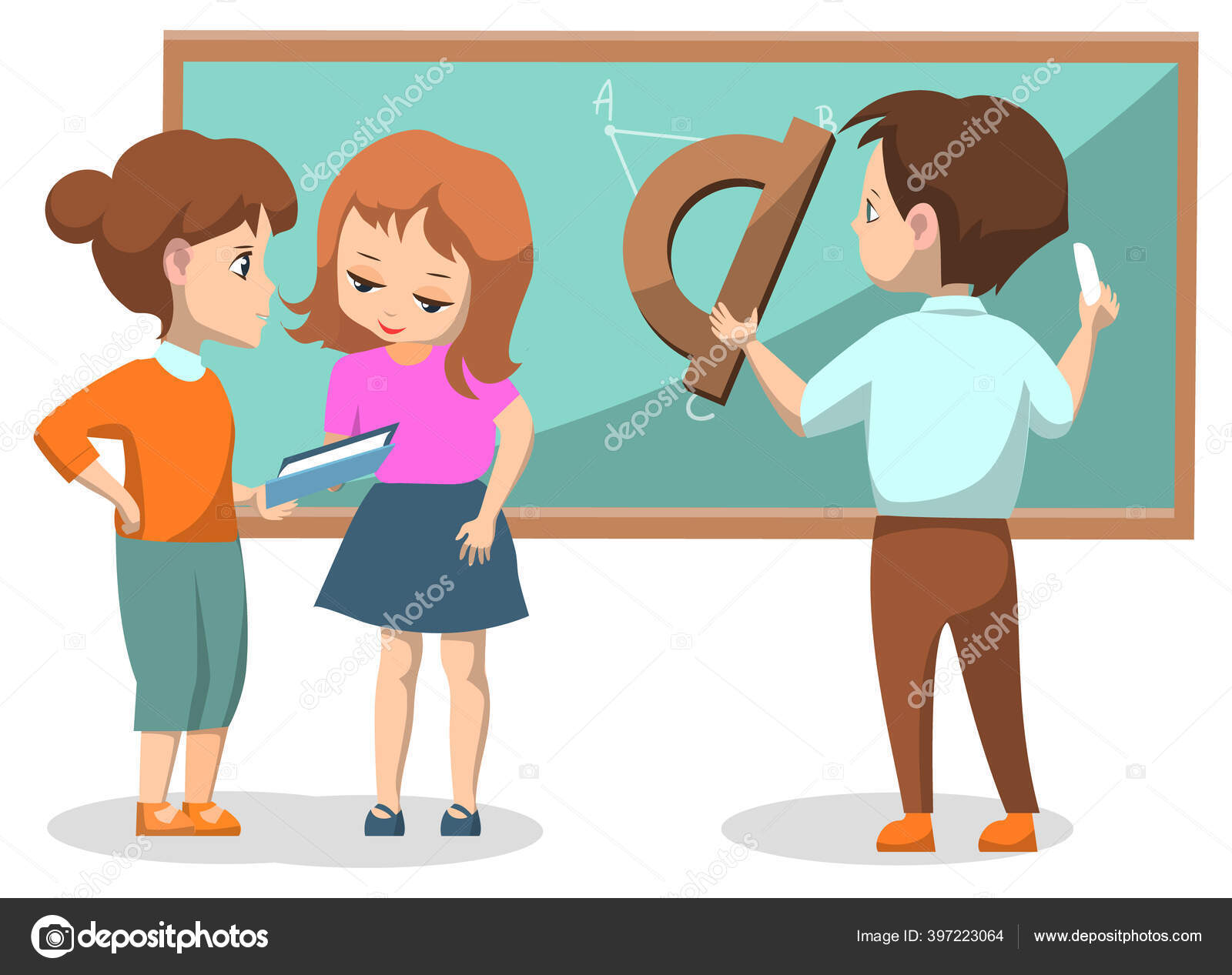 Grupo de niños resolviendo problemas matemáticos Imagen vectorial ...