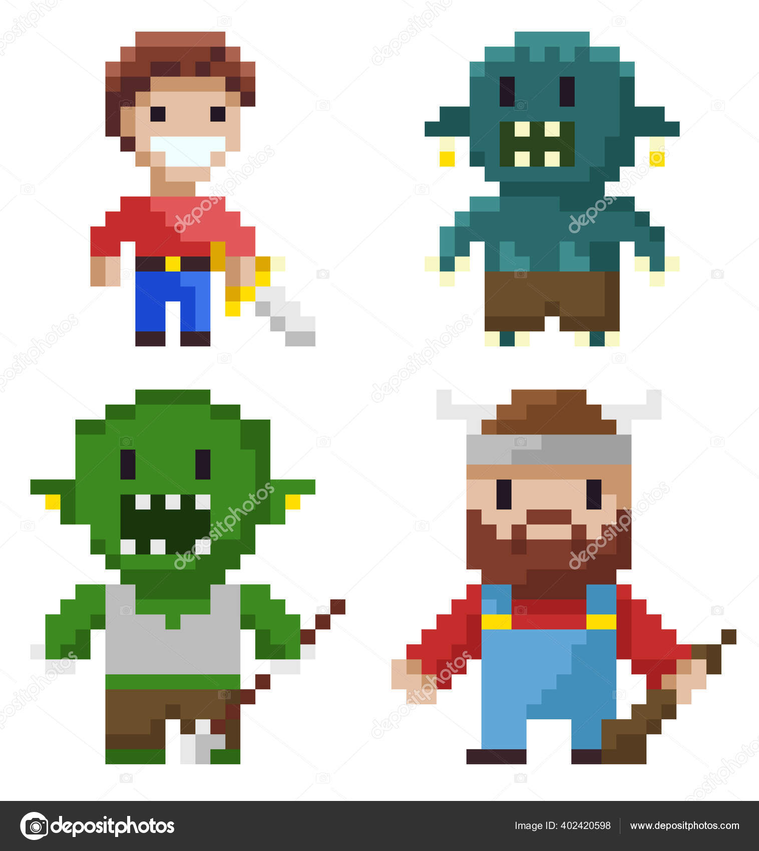 Hero Set of Pixel Game, Geek and Cavalier Vector Stock Vector Image by ...
