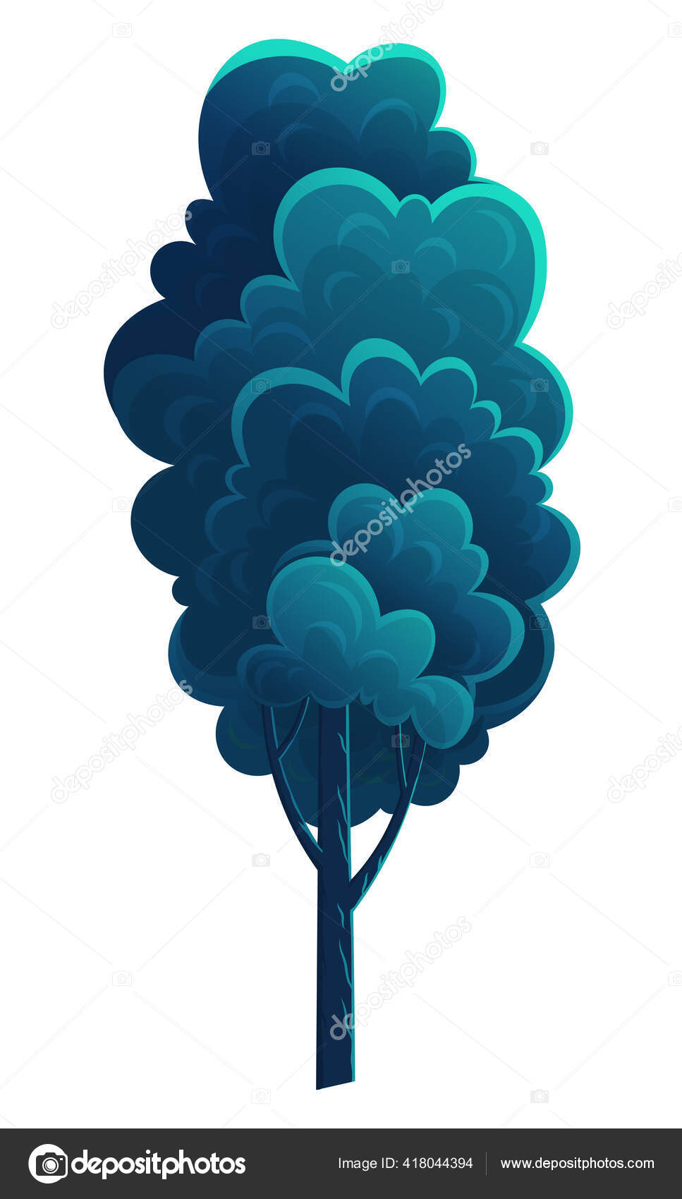 Tall deciduous tree isolated on blue. Forest vegetation, dark blue ...
