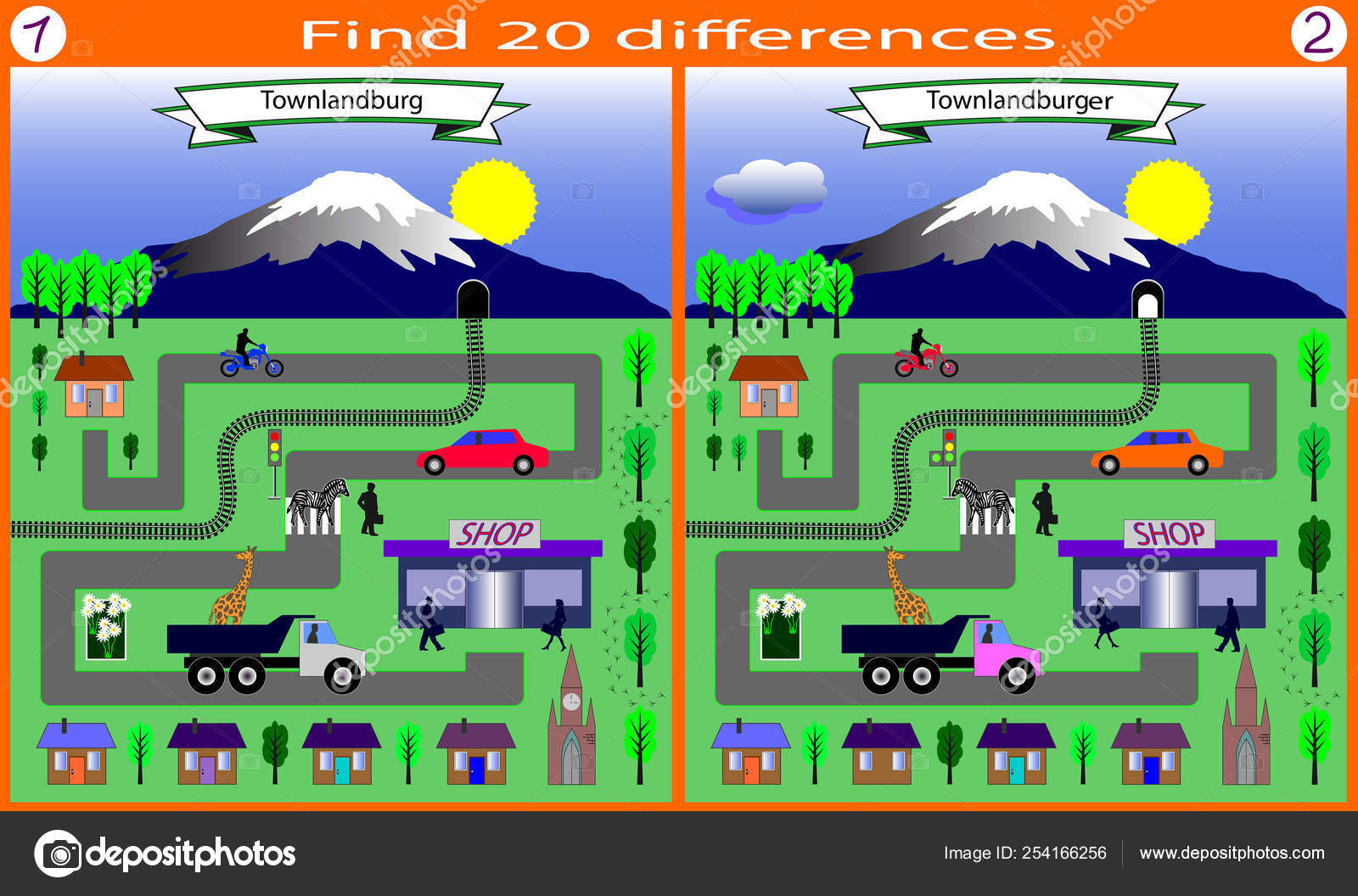 Find the 20 differences in pictures for children — Stock Vector ...