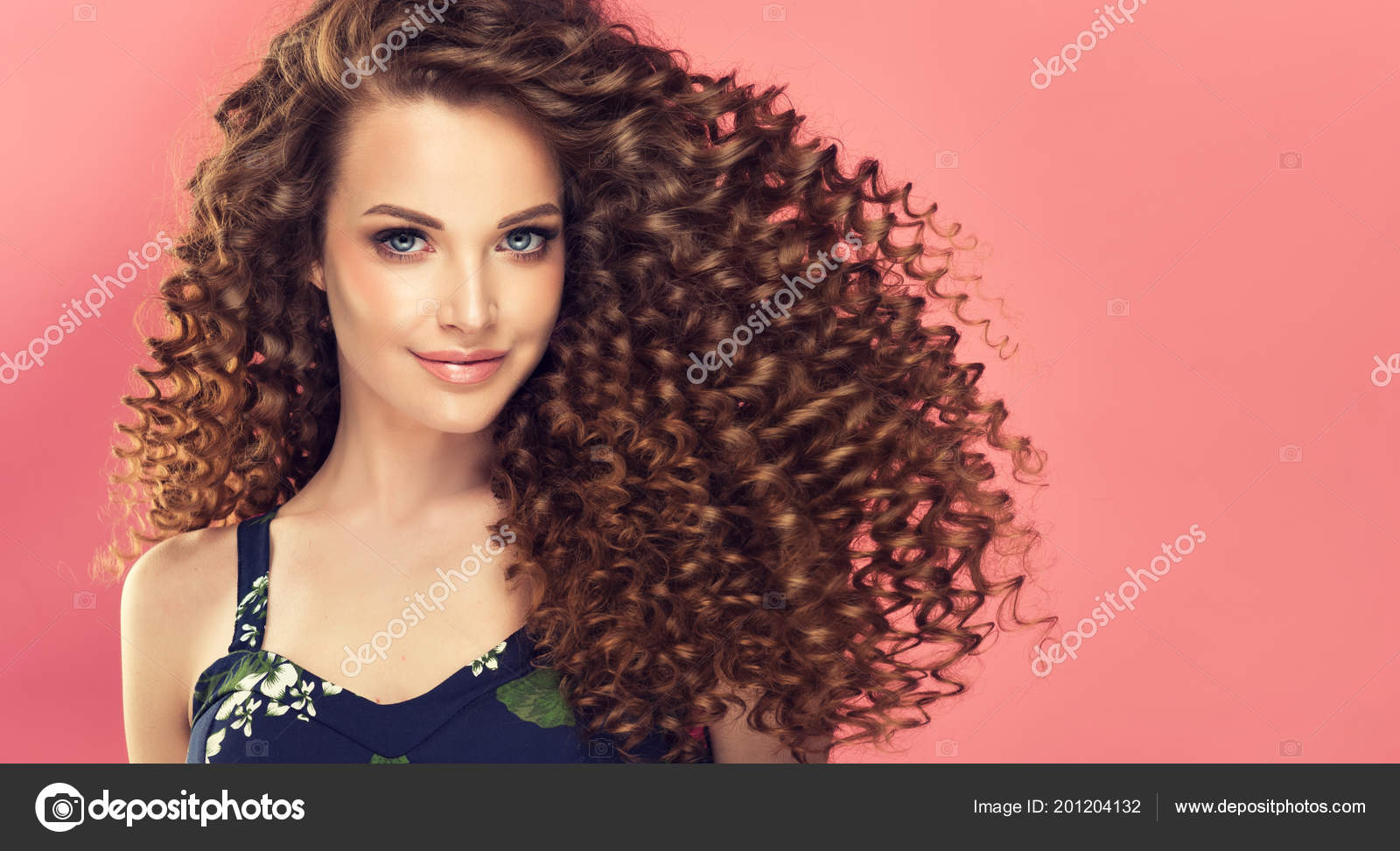 Beautiful Model Girl Long Curly Hair Care Products Hair Coloring Stock ...