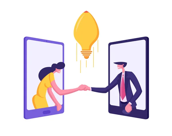 Business Partners Handshaking Through Smartphone Screens. Partnership ...