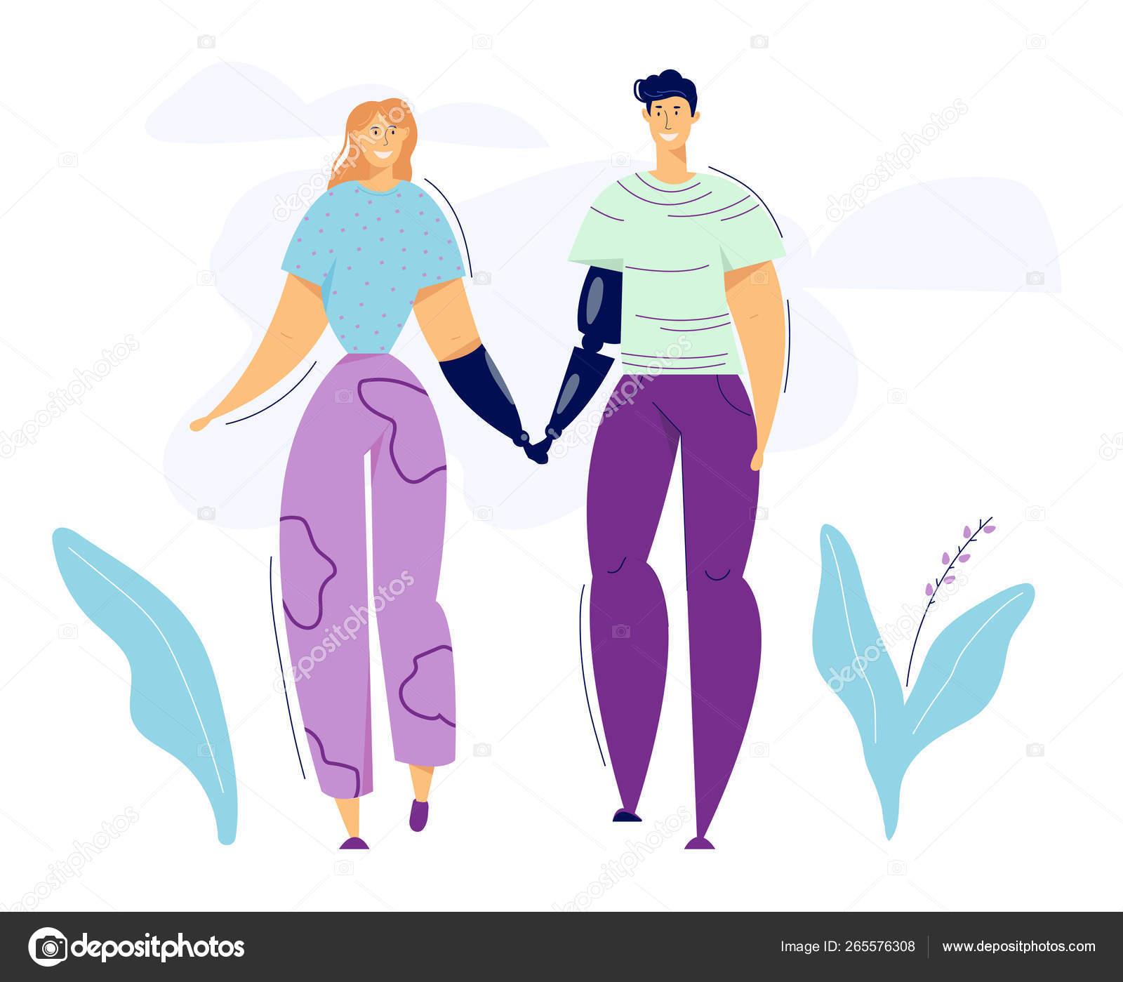 Man and Woman Characters with Prosthesis. Happy Couple Prosthetic ...