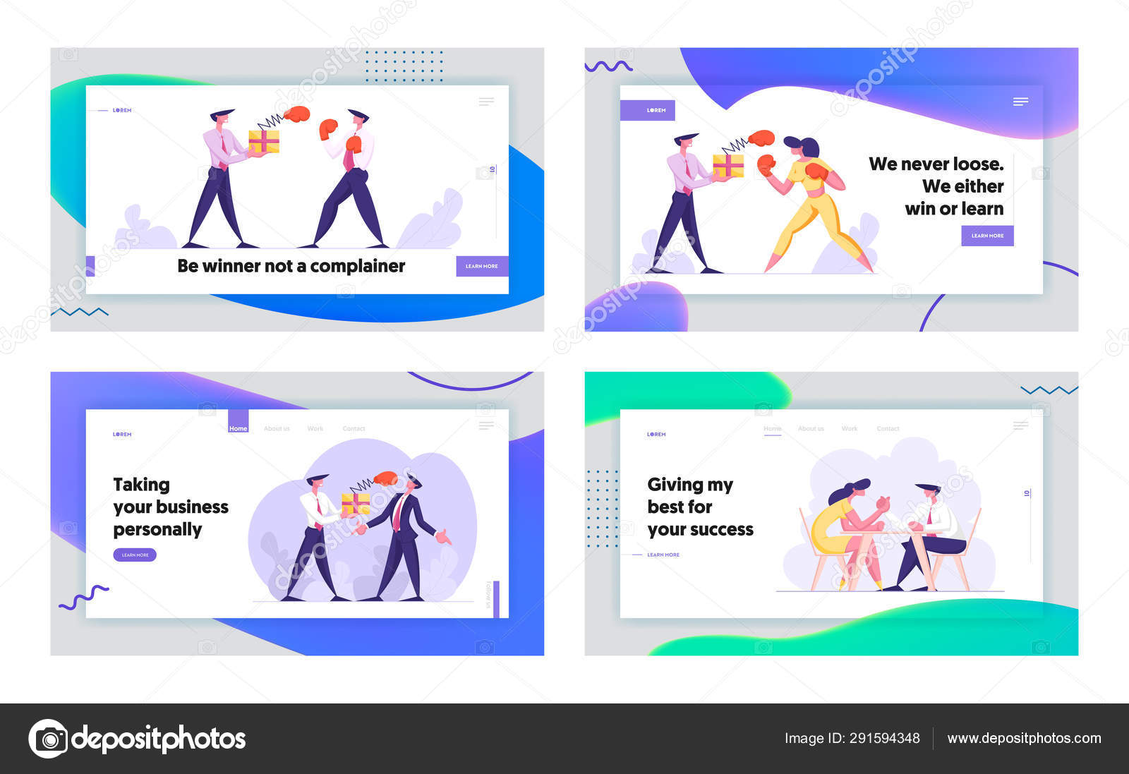 Business People Competition Website Landing Page Set. Woman Fighting ...