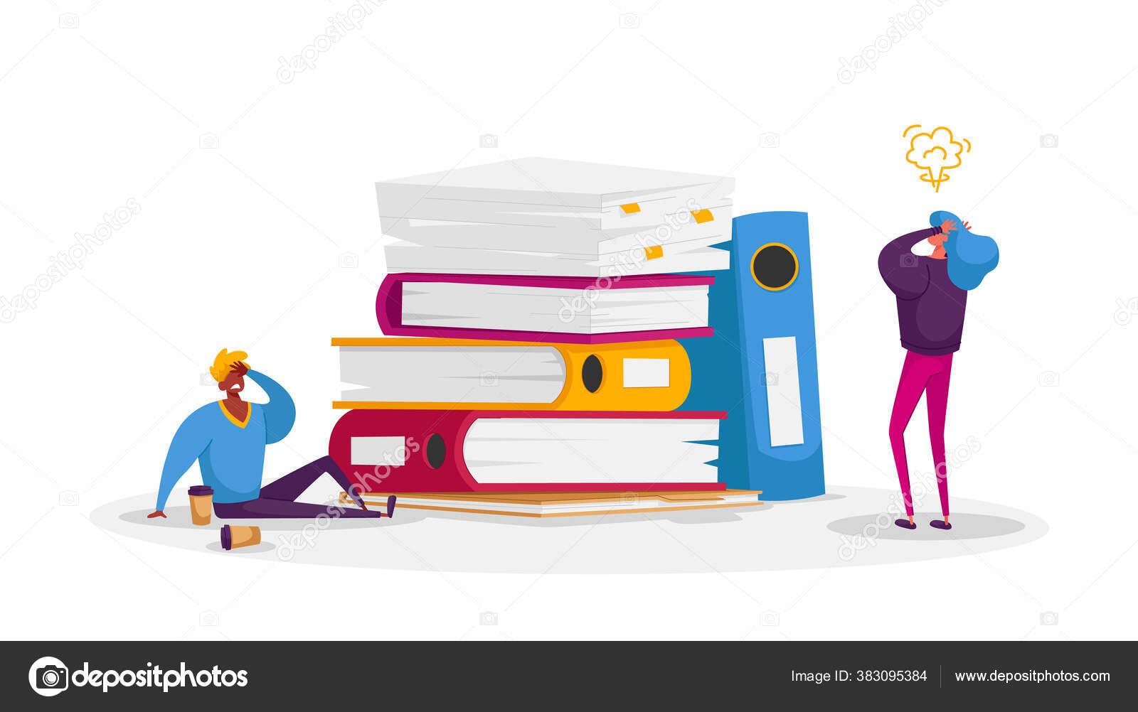 Manager Paperwork Occupation, Deadline. Man and Woman with Huge Heap of ...