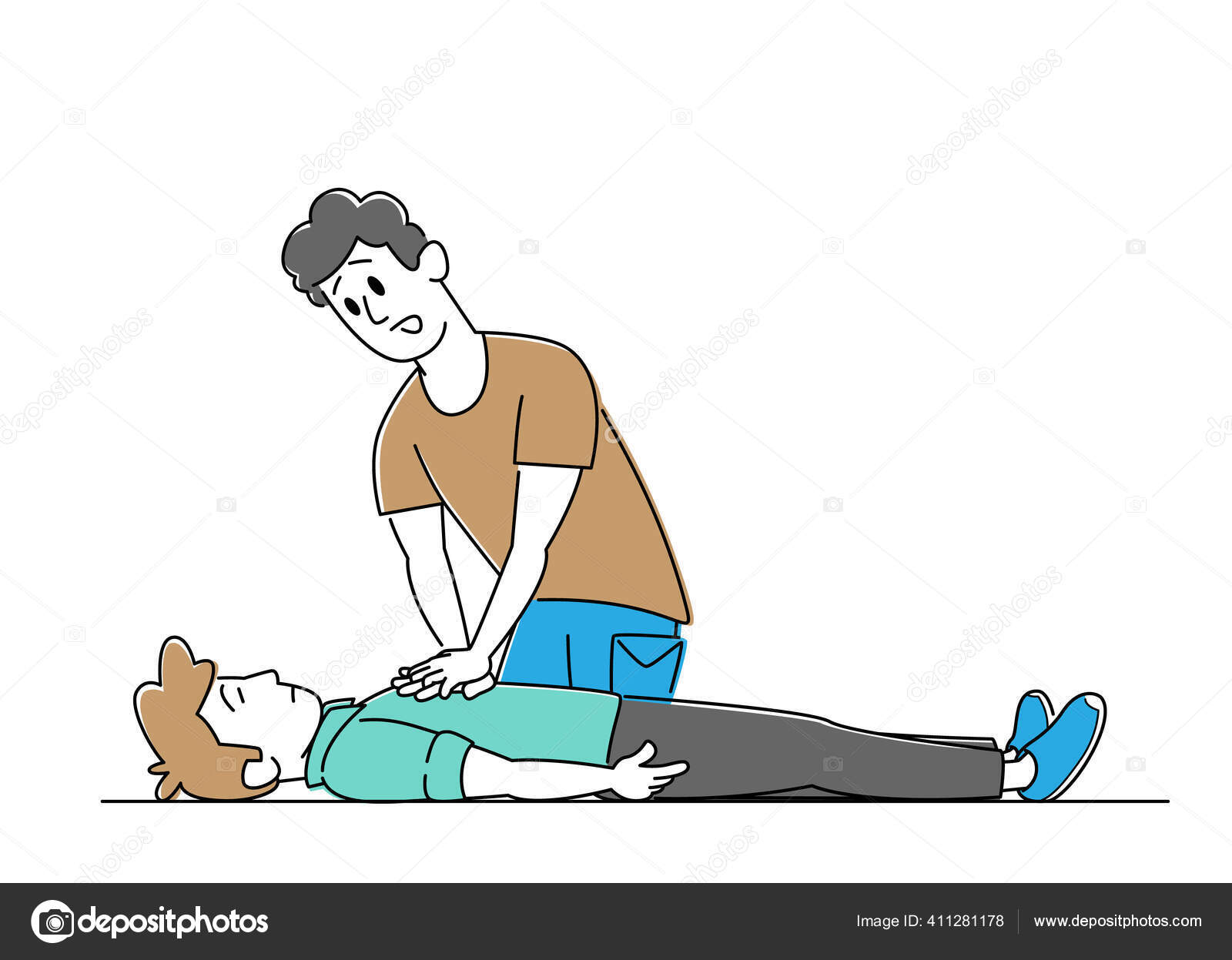 Male Character Making Heart Massage Man Victim Lying Floor Cpr Stock Vector by ©lemono 411281178