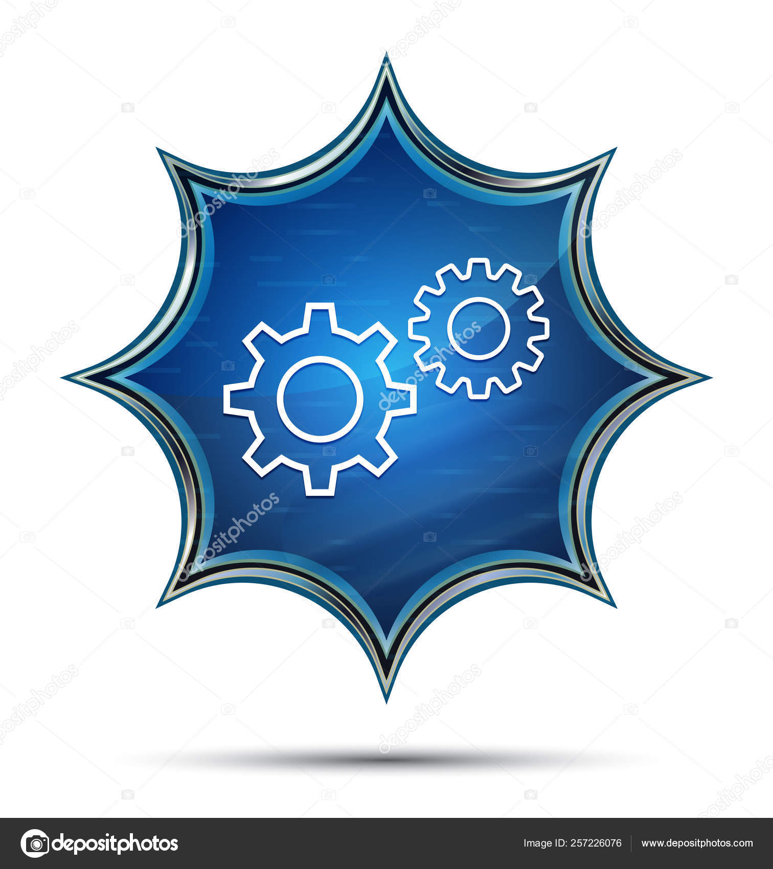 Settings process icon magical glassy sunburst blue button — Stock Photo ...