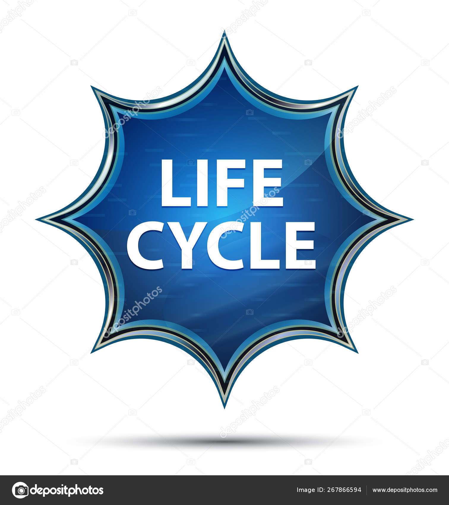 Life Cycle magical glassy sunburst blue button — Stock Photo ...
