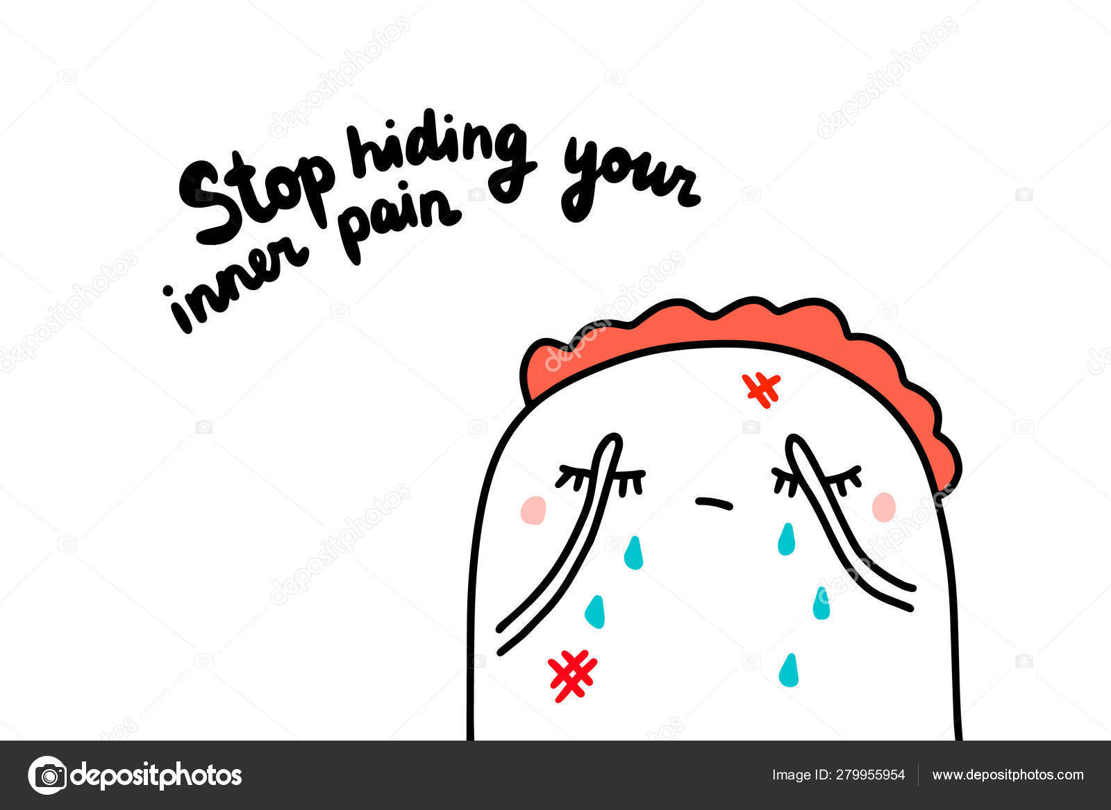 Stop hiding your inner pain hand drawn vector illustration in cartoon ...