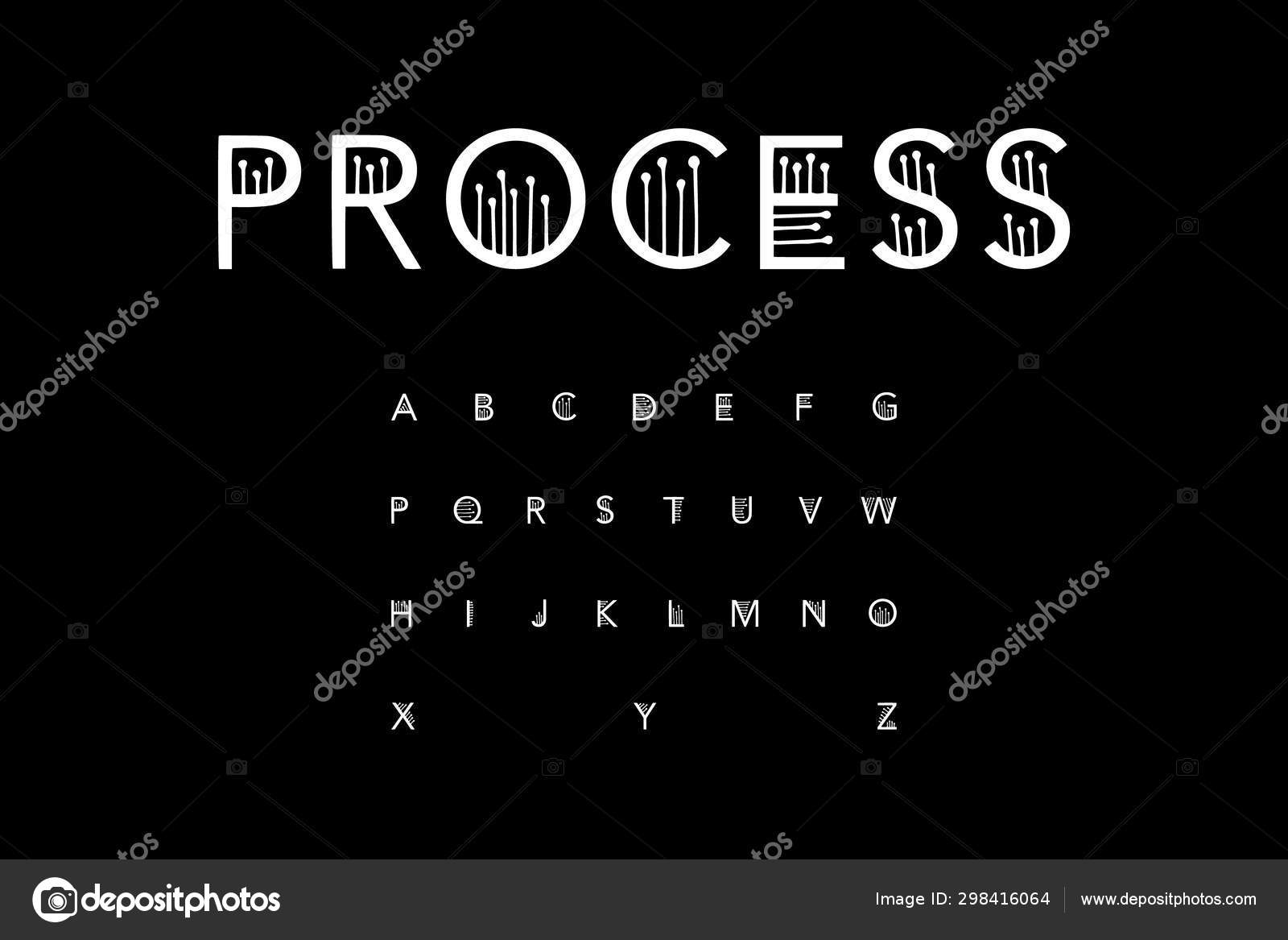 Process hand drawn vector font alphabet minimalism contrast style Stock ...
