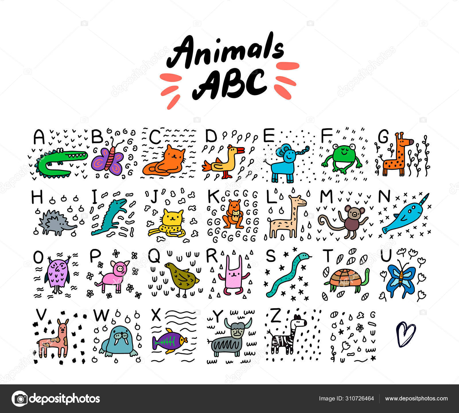 Tiere Abc Alphabet handgezeichnete Vektor Illustration im Cartoon-Stil ...